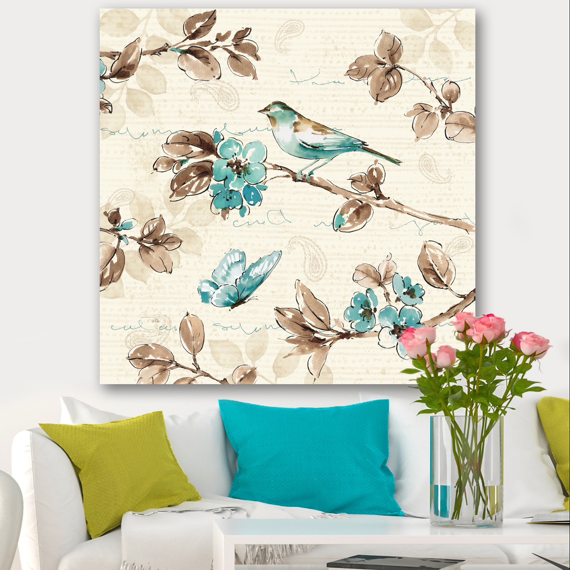 East Urban Home Beige Bird Wings - Cottage Premium Canvas Print Wall ...