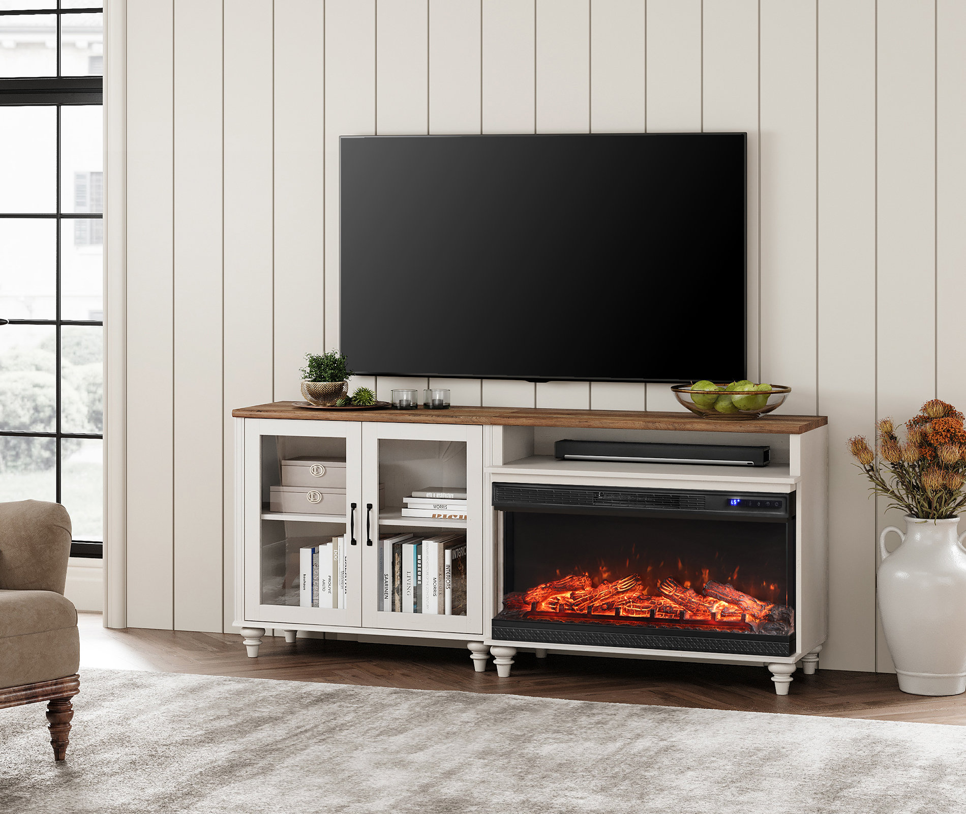 Canora Grey TV Stand With 36" Electric Fireplace For 75 Inch TV, 2-In-1 ...