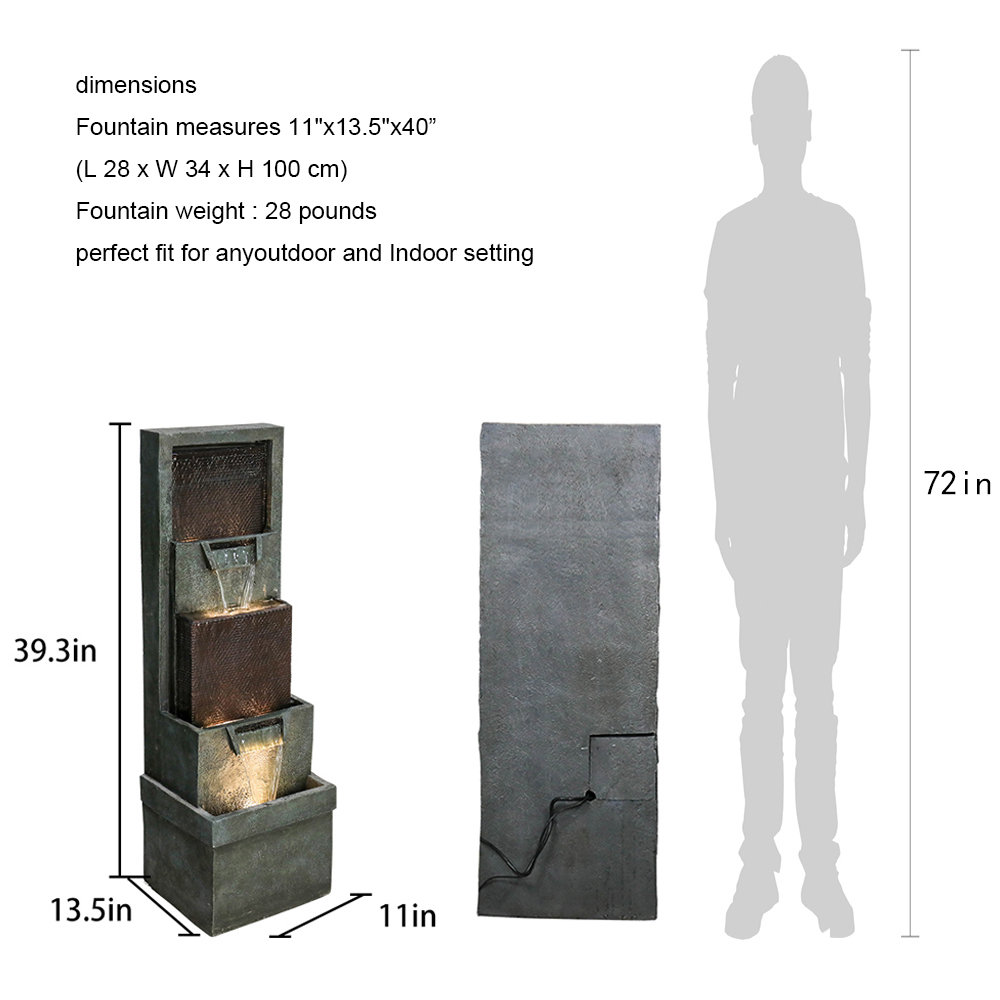 Ivy Bronx Outdoor Garden Resin Waterfalls Fountains - 39.3” Floor ...