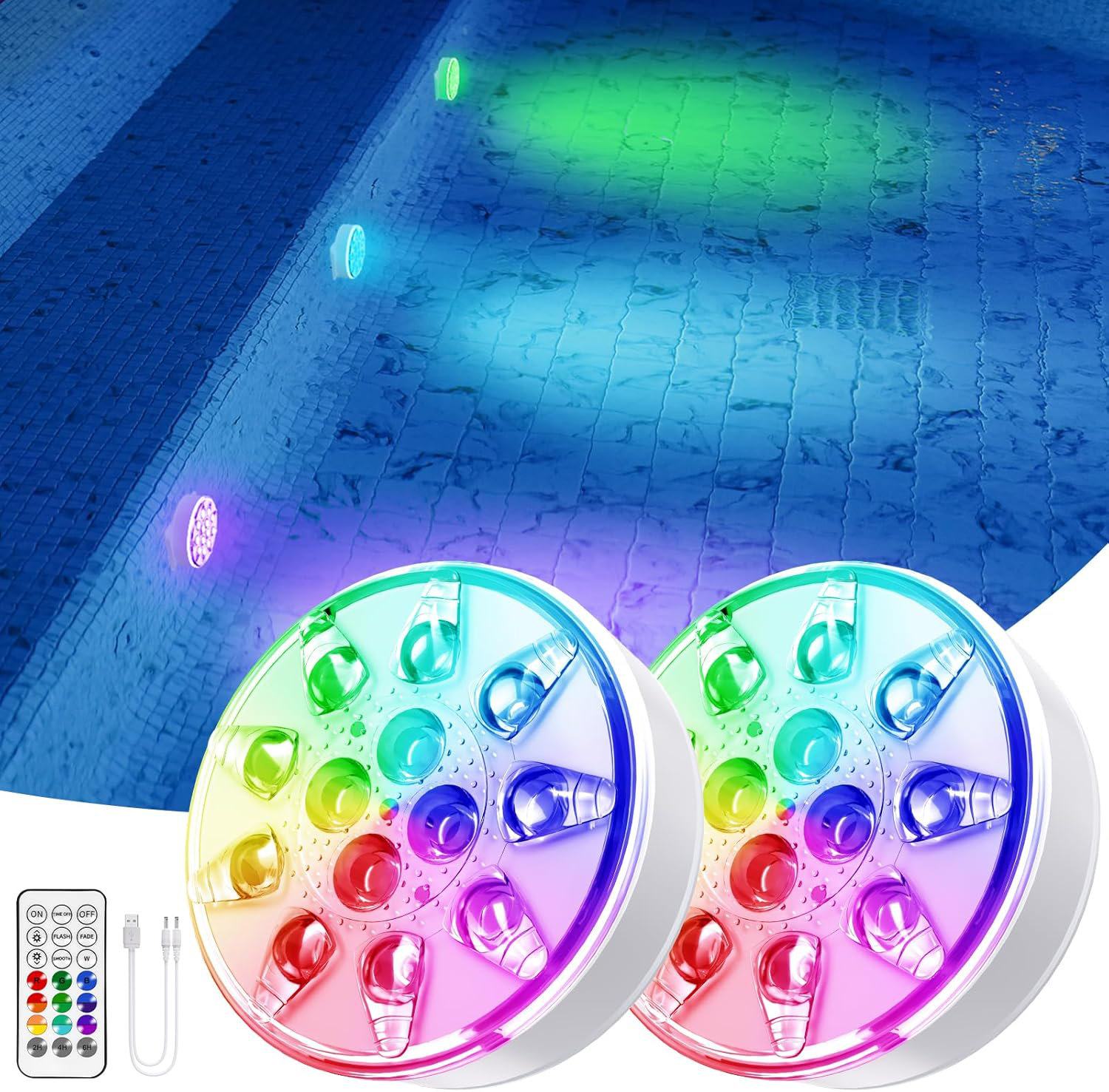 Zeki Shoggy Pool Lights - 2 Pack, Rechargeable Submersible LED Pool ...