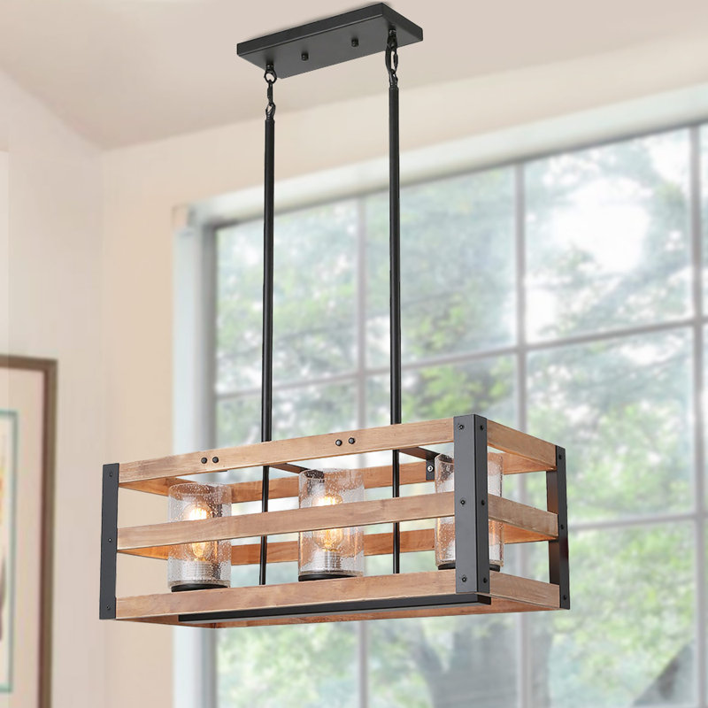 Gracie Oaks Rectangle Wood Chandelier Kitchen Lighting Fixtures,3 ...