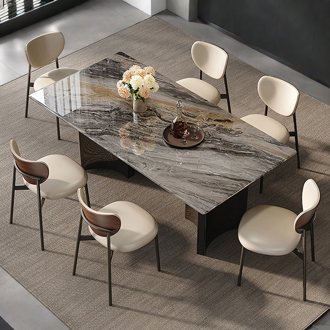 ALLNICEDT Brown Luxury Marble Rectangular Dining Tables | Wayfair