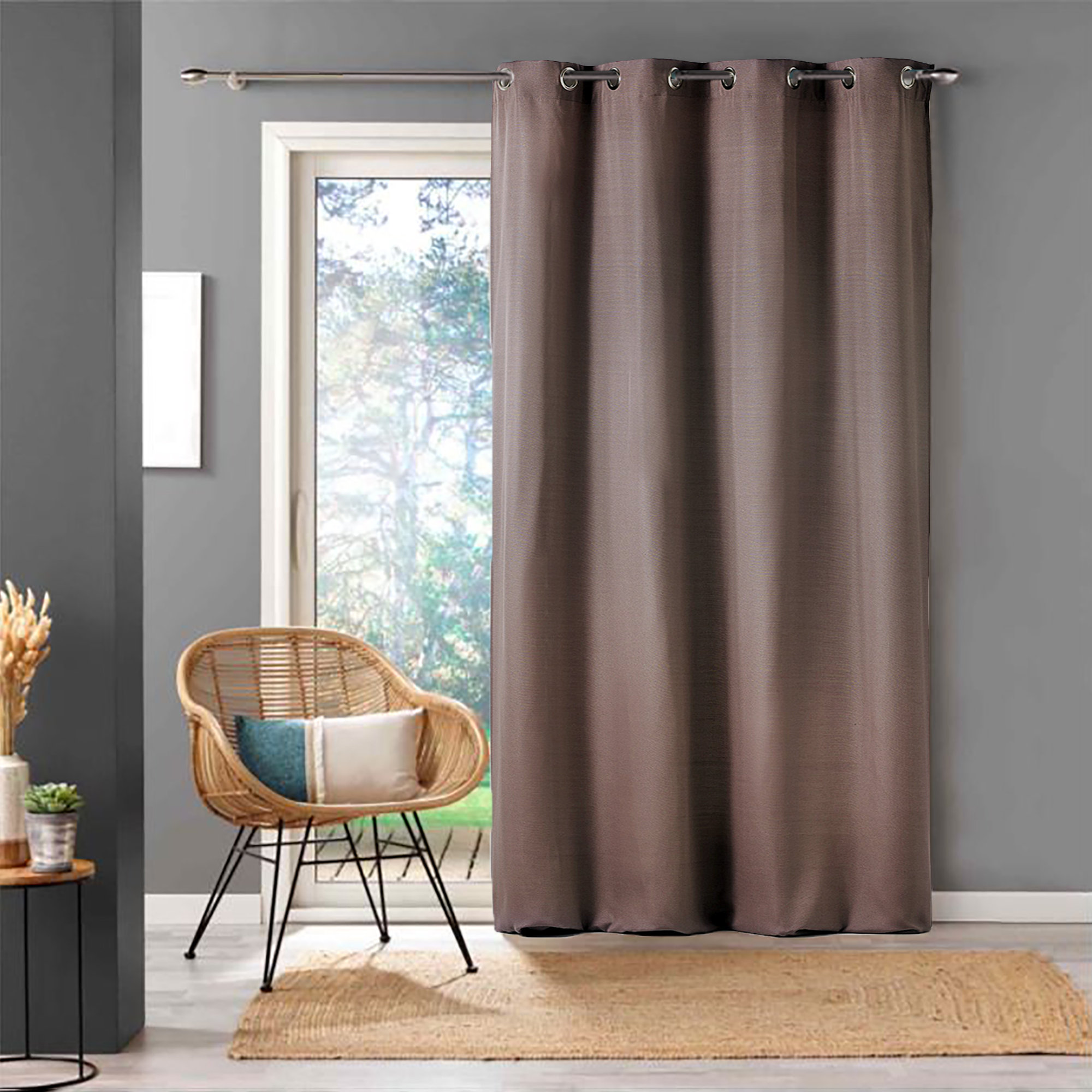 Evideco Panama 100% Cotton Solid Room Darkening Grommet Single Curtain ...