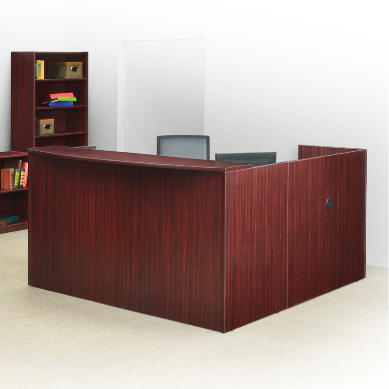 Inbox Zero Nahlen Reception Desk with Double Pedestal File Cabinet ...