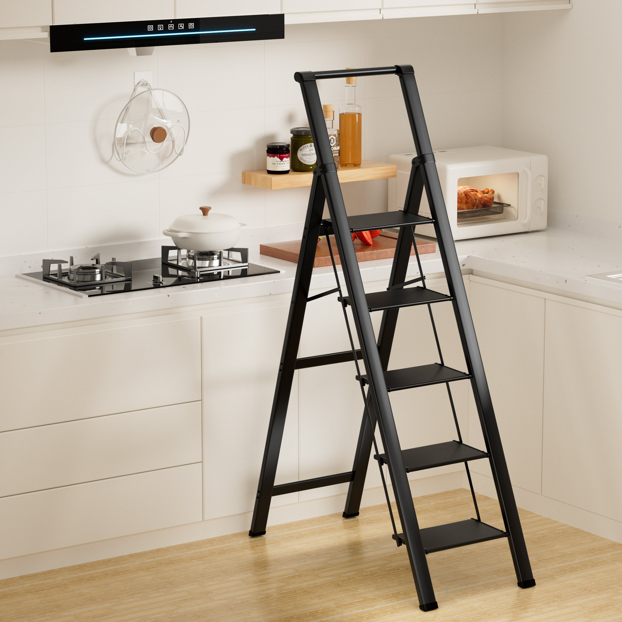 Artudatech Folding 5-Step Ladder With Handrails, Anti-Slip Wide Pedal ...