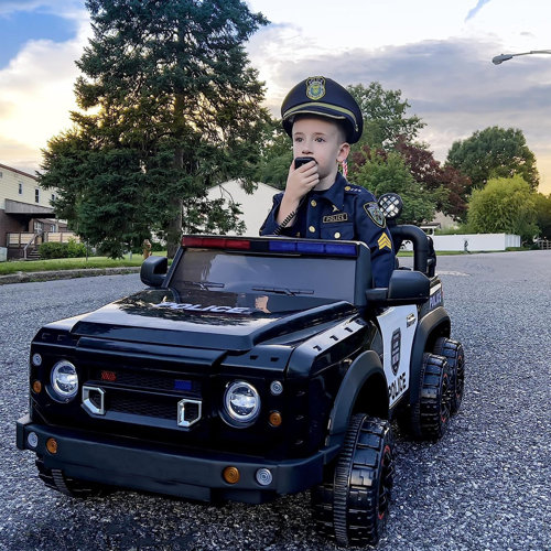 Outfunny 24V 4WD Ride on Police Car, Kids Ride on Toy Truck with Remote ...