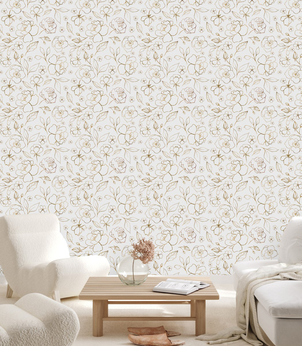 Red Barrel Studio Gold Floral Contour Wallpaper Peel And Stick And ...