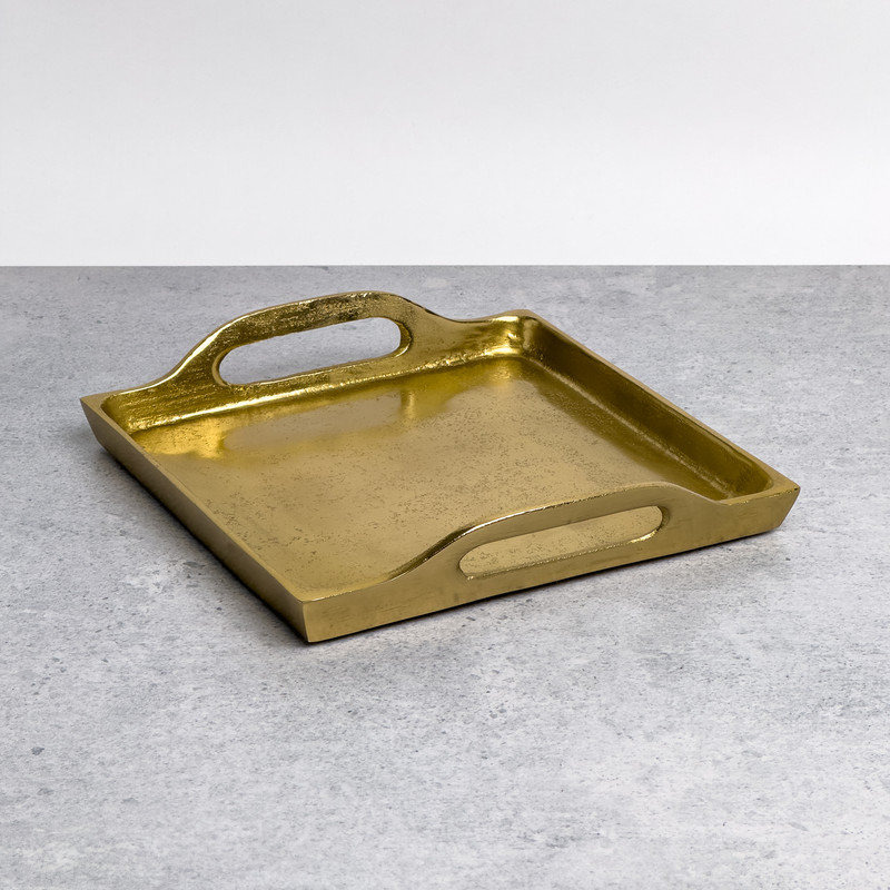 Mercer41 Textured Gold Aluminum Rectangular Tray with Handles | Wayfair