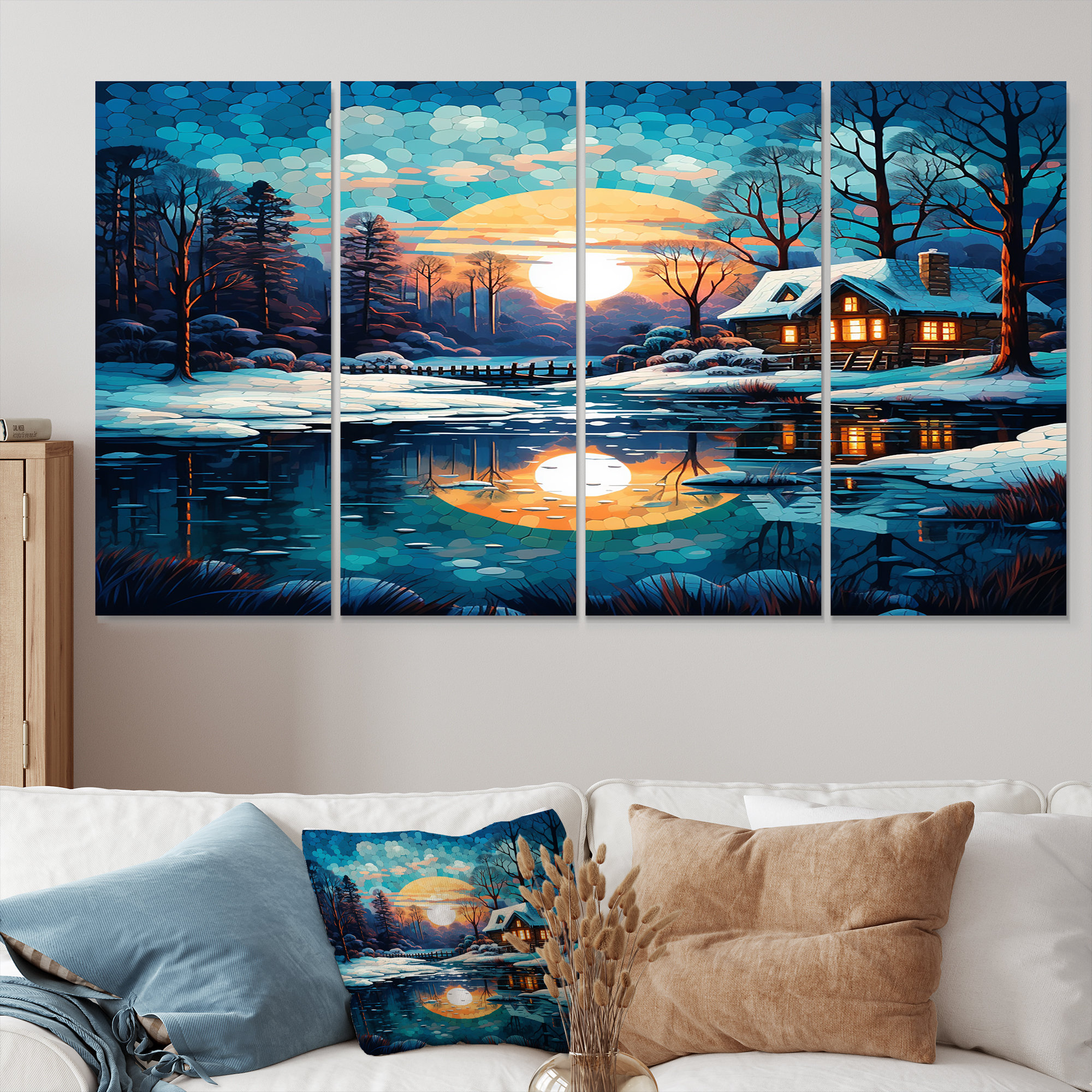 Millwood Pines Winter Cottage Blue Snow Sunset Forest - Winter ...