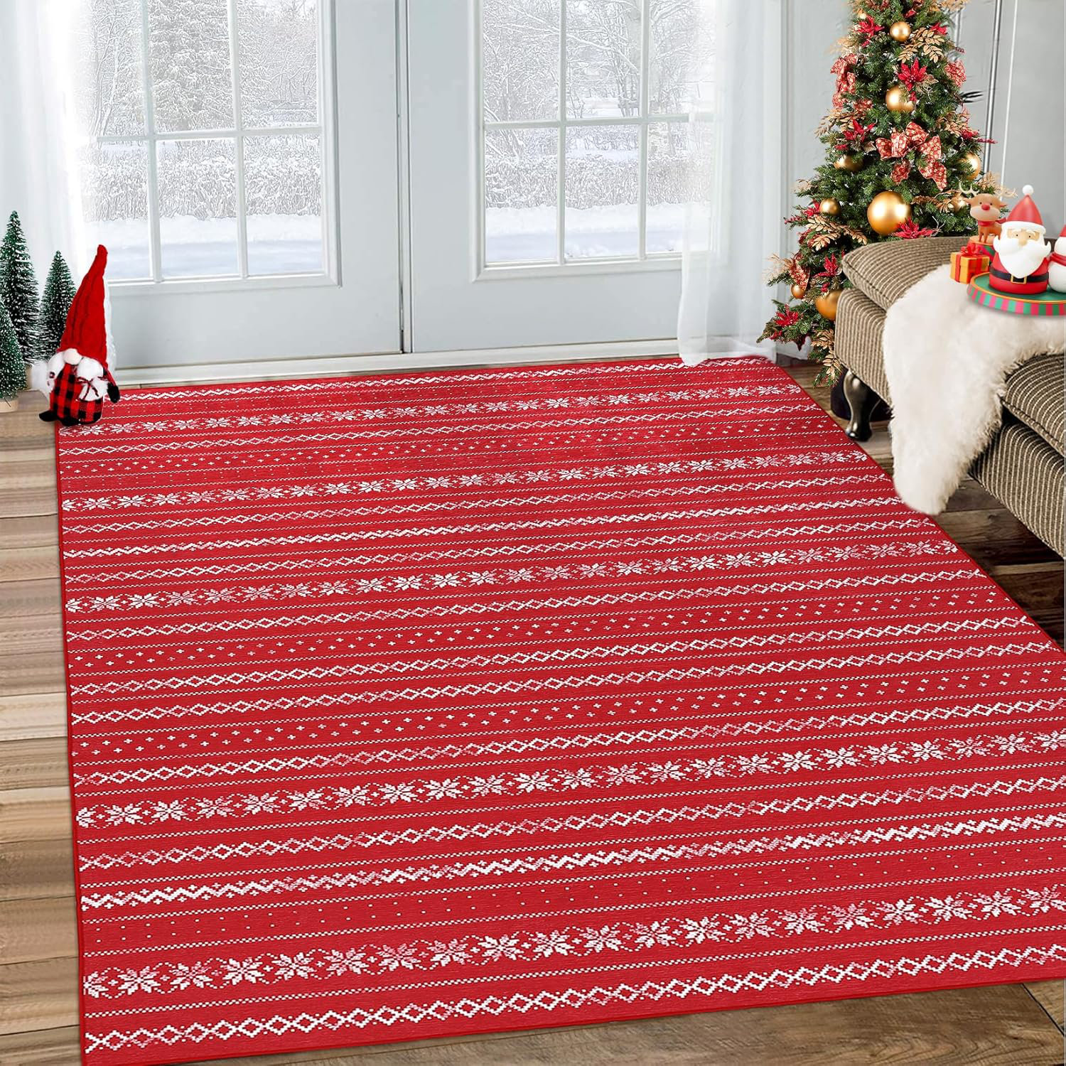 The Holiday Aisle® Christmas Area Rug Boho Rug Non-Slip Rug For Bedroom ...
