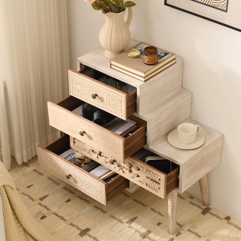 Ophelia & Co. Cayden Farmhouse 4-Drawer Rustic Natural Wood Accent ...