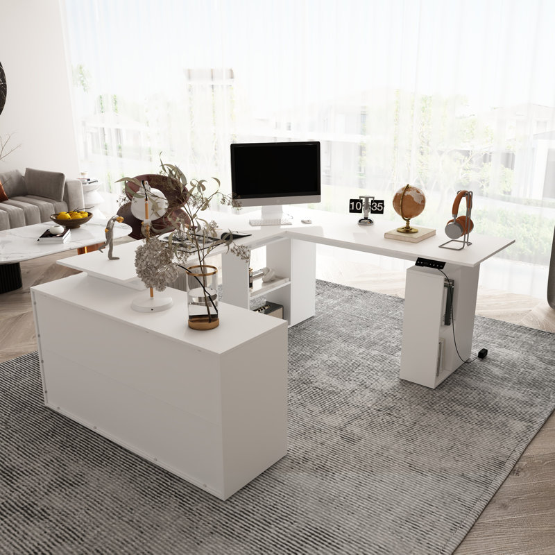 Latitude Run® Flosi 72.4'' W Height Adjustable Rectangle Computer Desk ...