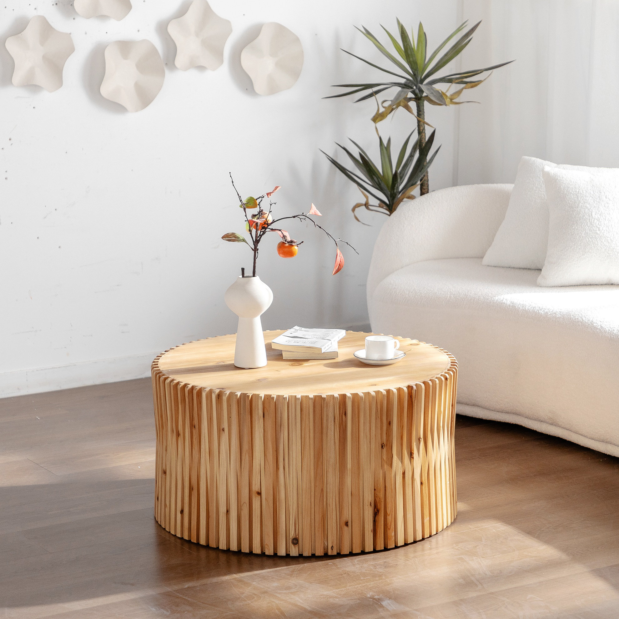 Foundry Select 31.5 Inch Retro Cylindrical Coffee Table With Vertical ...