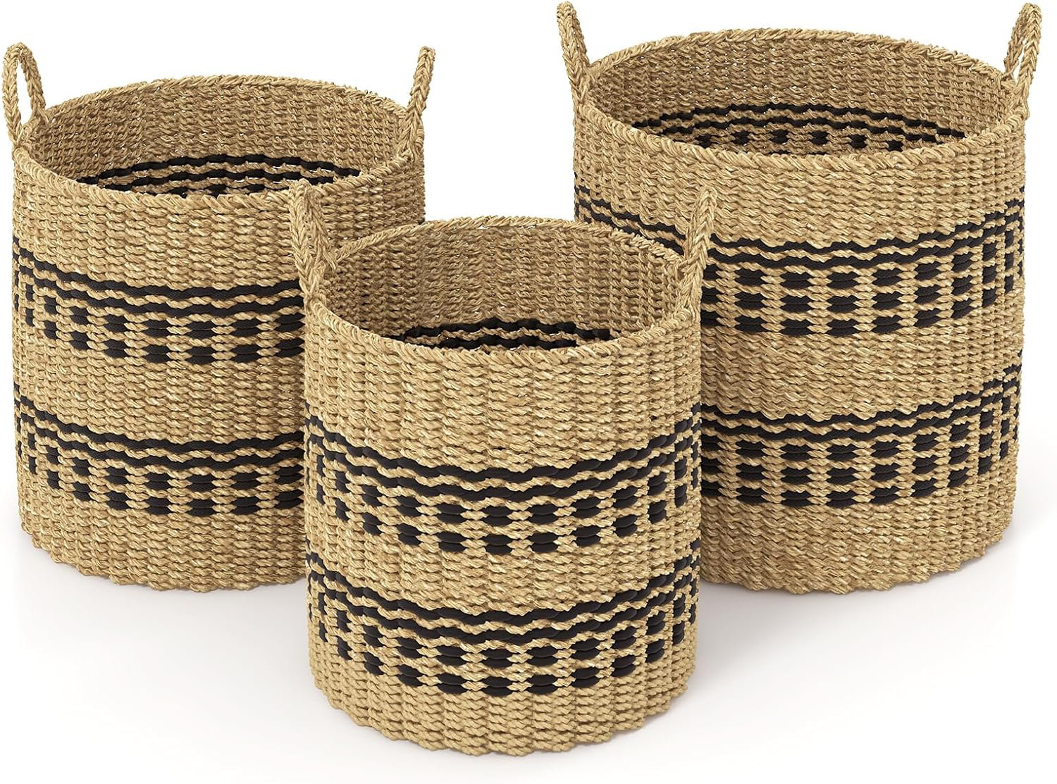 Elaine Mercure Woven Laundry Basket ，Set Of 3 Stackable Laundry Hamper ...