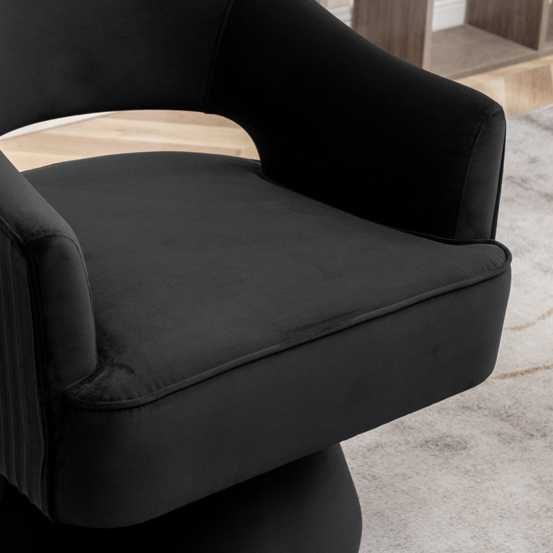 Everly Quinn Chynna 28 inches Wide Velvet Swivel Barrel Chair ...
