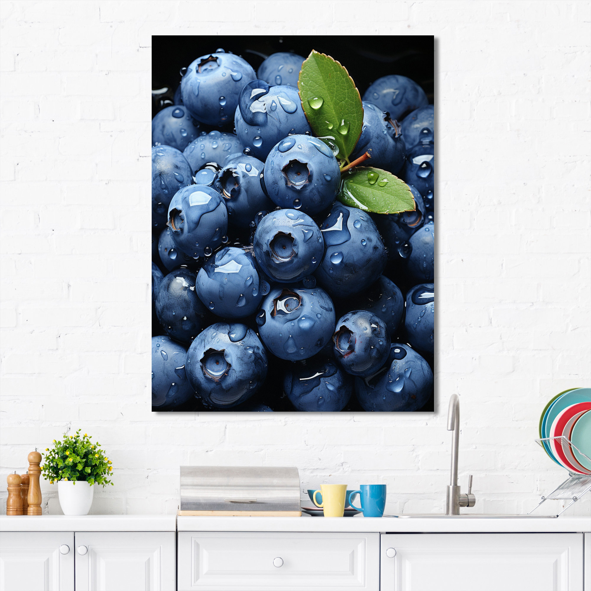 Ebern Designs Fruit Plump Blueberry Pointillism On Canvas Print | Wayfair