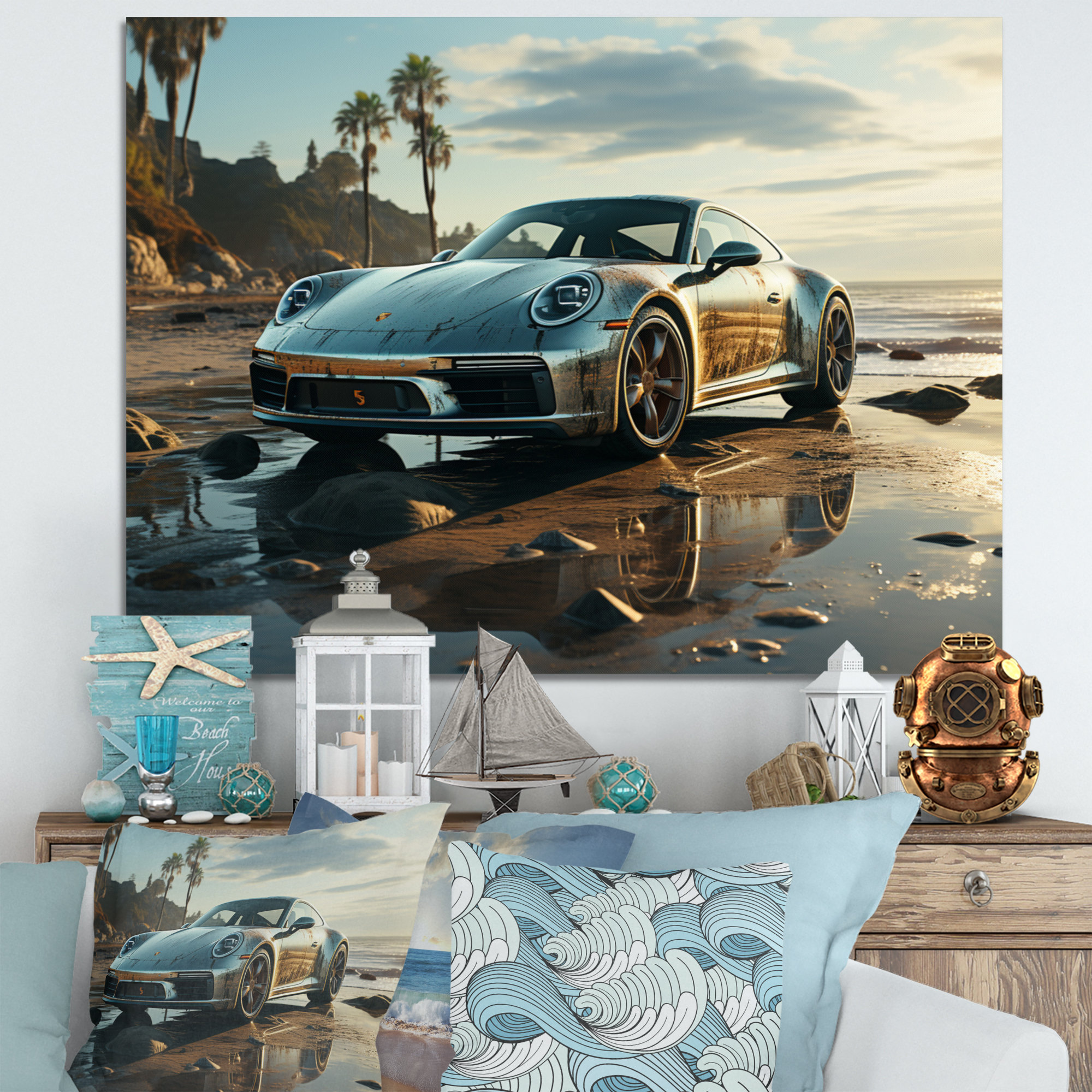 Latitude Run® German Car Beach Phtotography II On Canvas Print ...