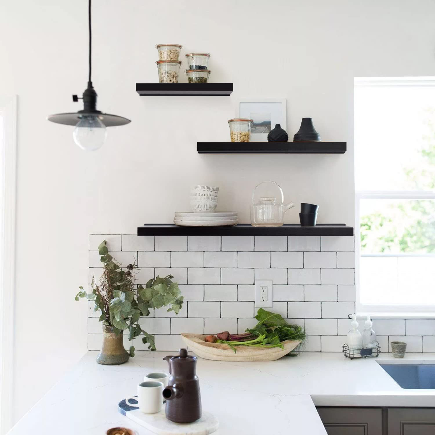 Ebern Designs Floating Shelves Wall Mounted Set Of 3, Natural Bamboo ...