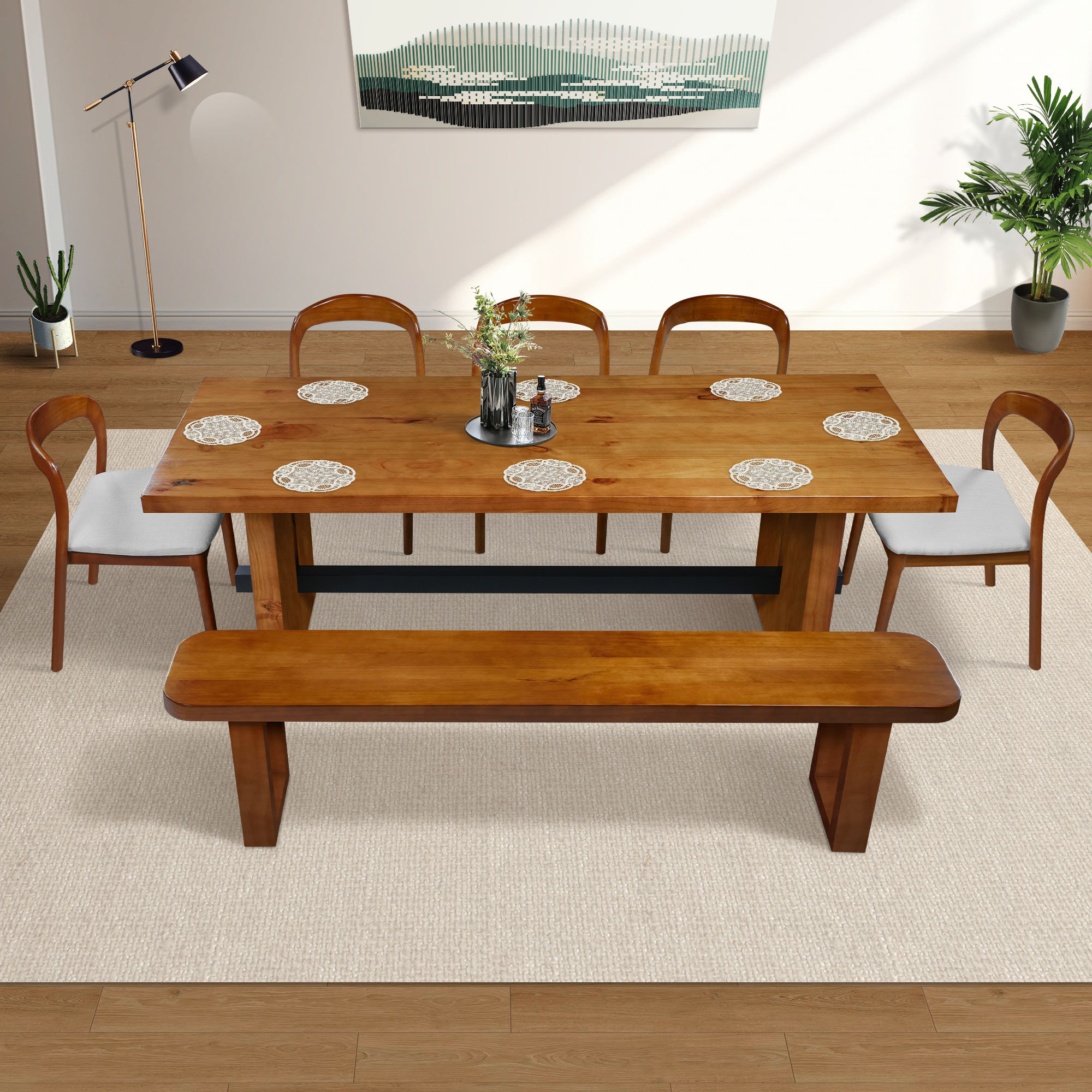 HomeEaseHY Simple Solid Wood Pine Rectangle Dining Table Sets - Wayfair ...