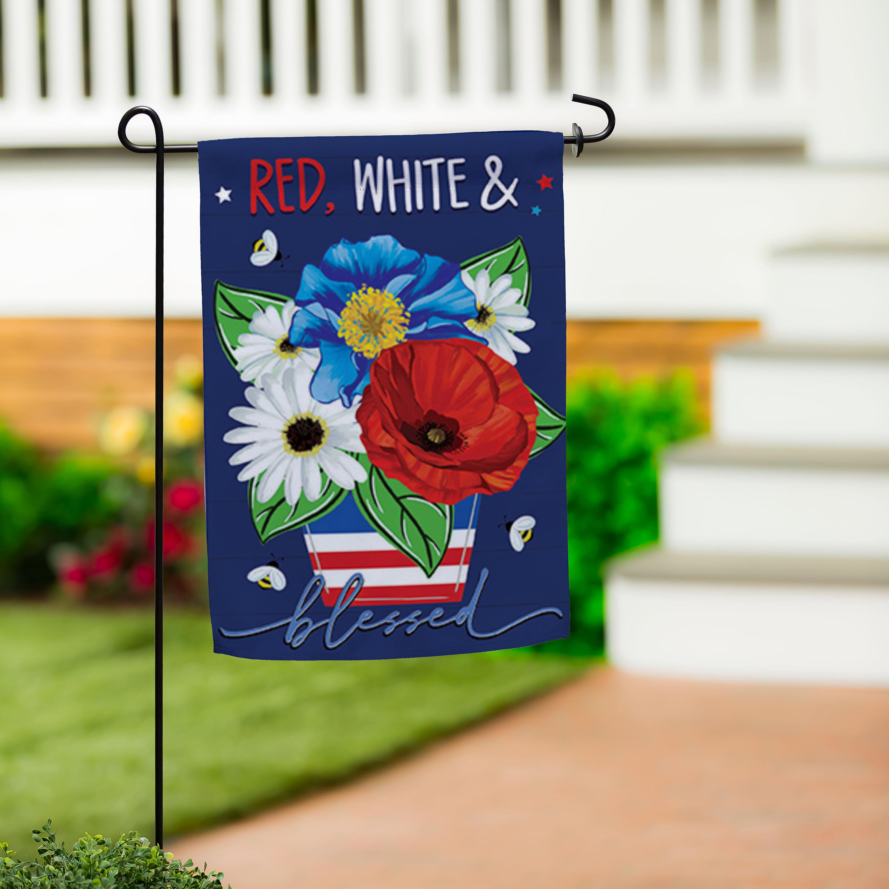 Arlmont & Co. Red, White, & Blue Blessed Suede Garden Flag | Wayfair