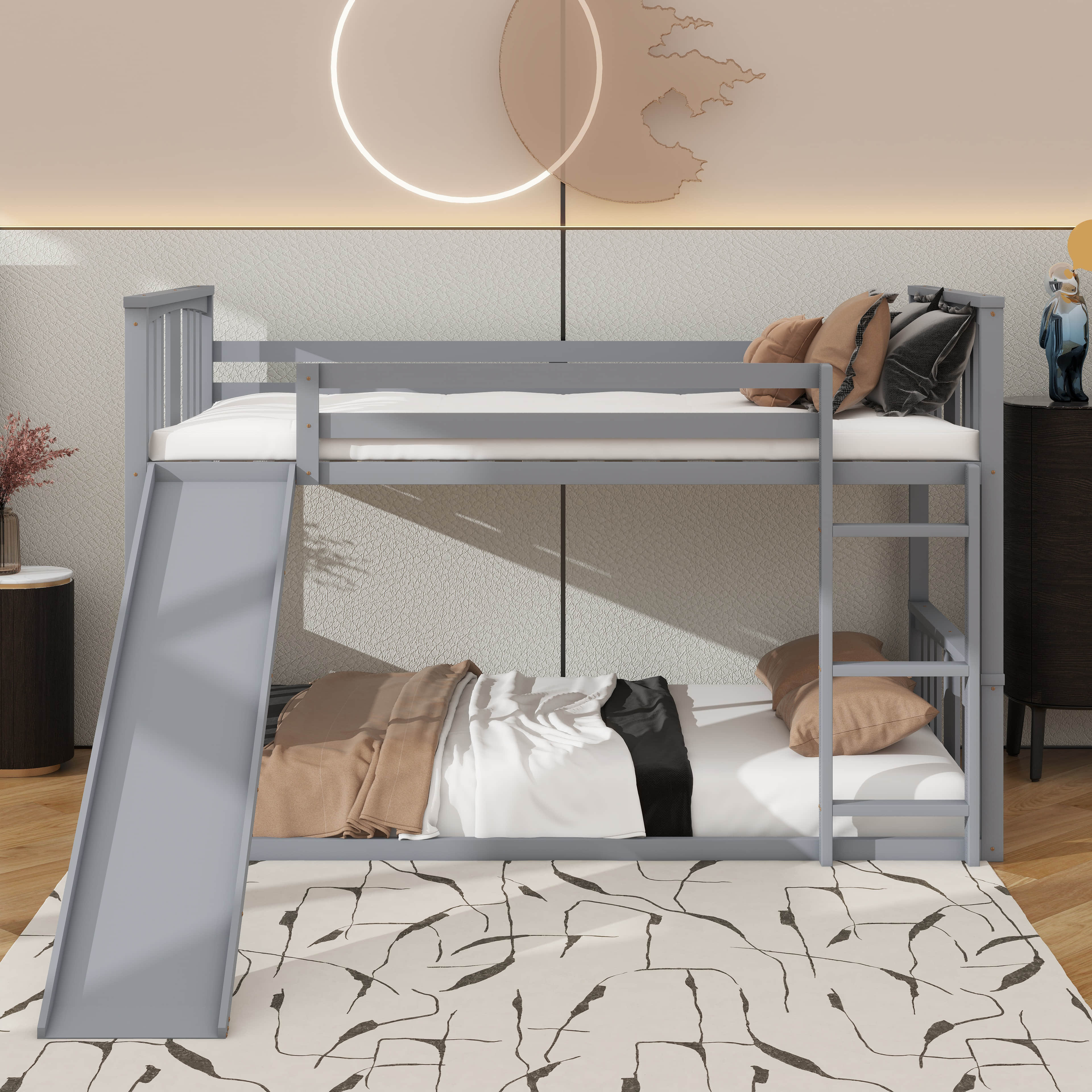 Harriet Bee Twin-Over-Twin Bunk Bed With Exciting Slide & Sturdy ...