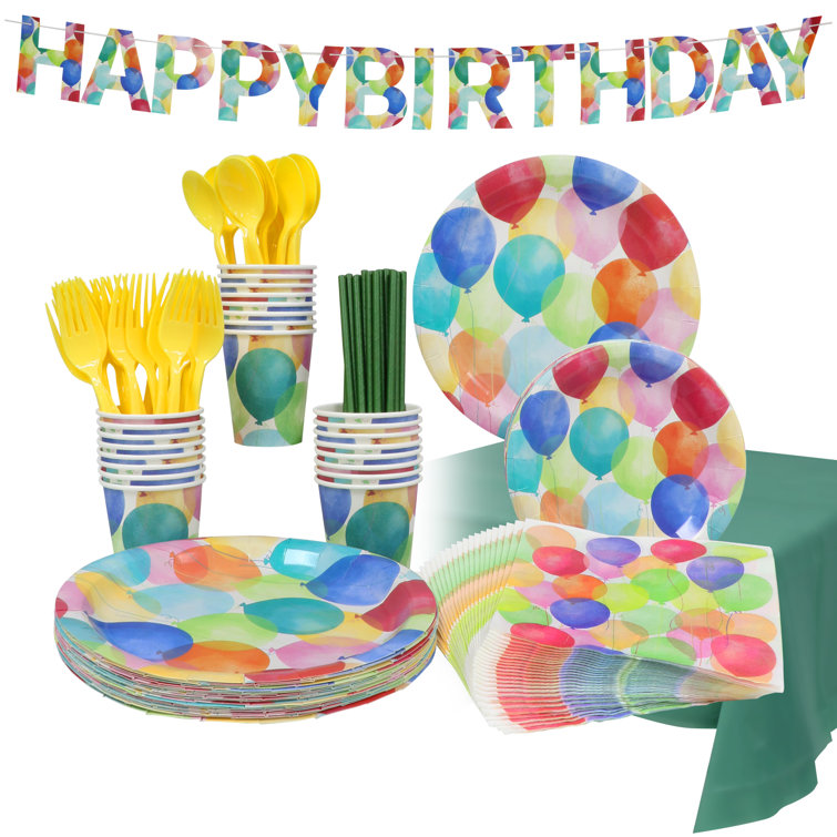 Puleo Disposable Plastic Birthday Party Supplies Kit for 24 Guests ...