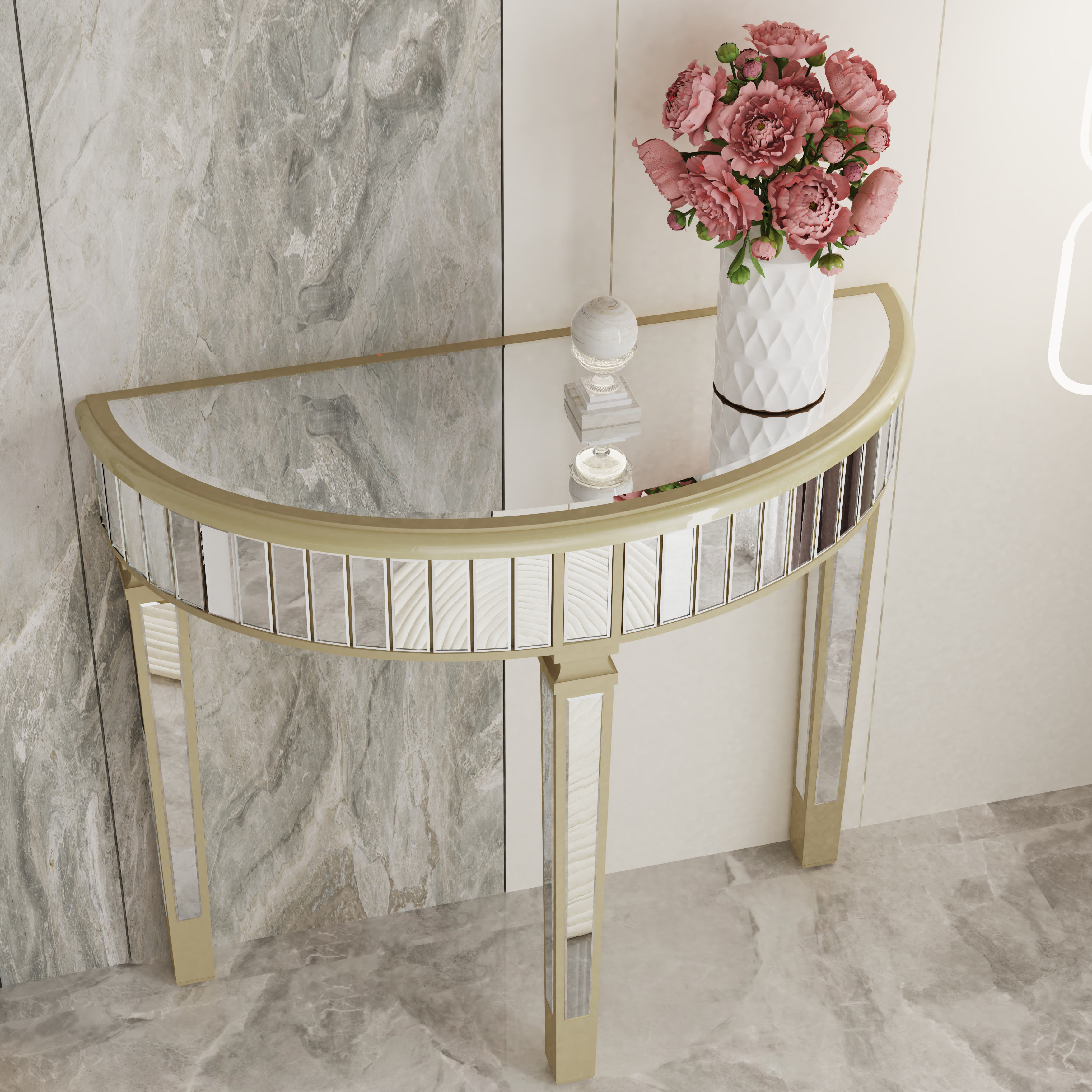 Mercer41 Adriatik 35.4" Half-Round Mirrored Console Table & Reviews ...