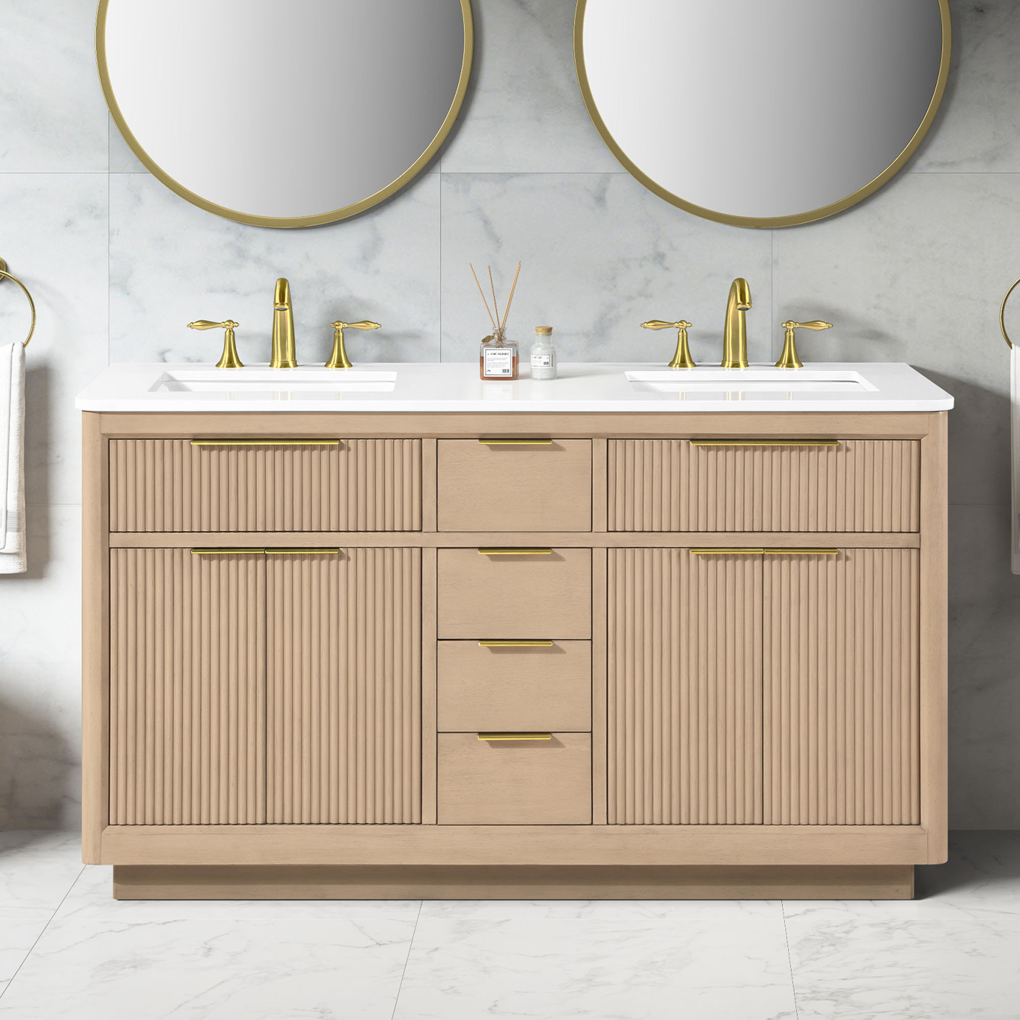 OVE Decors Noah 60 In. Double Freestanding Sahara Birch Bathroom Vanity ...
