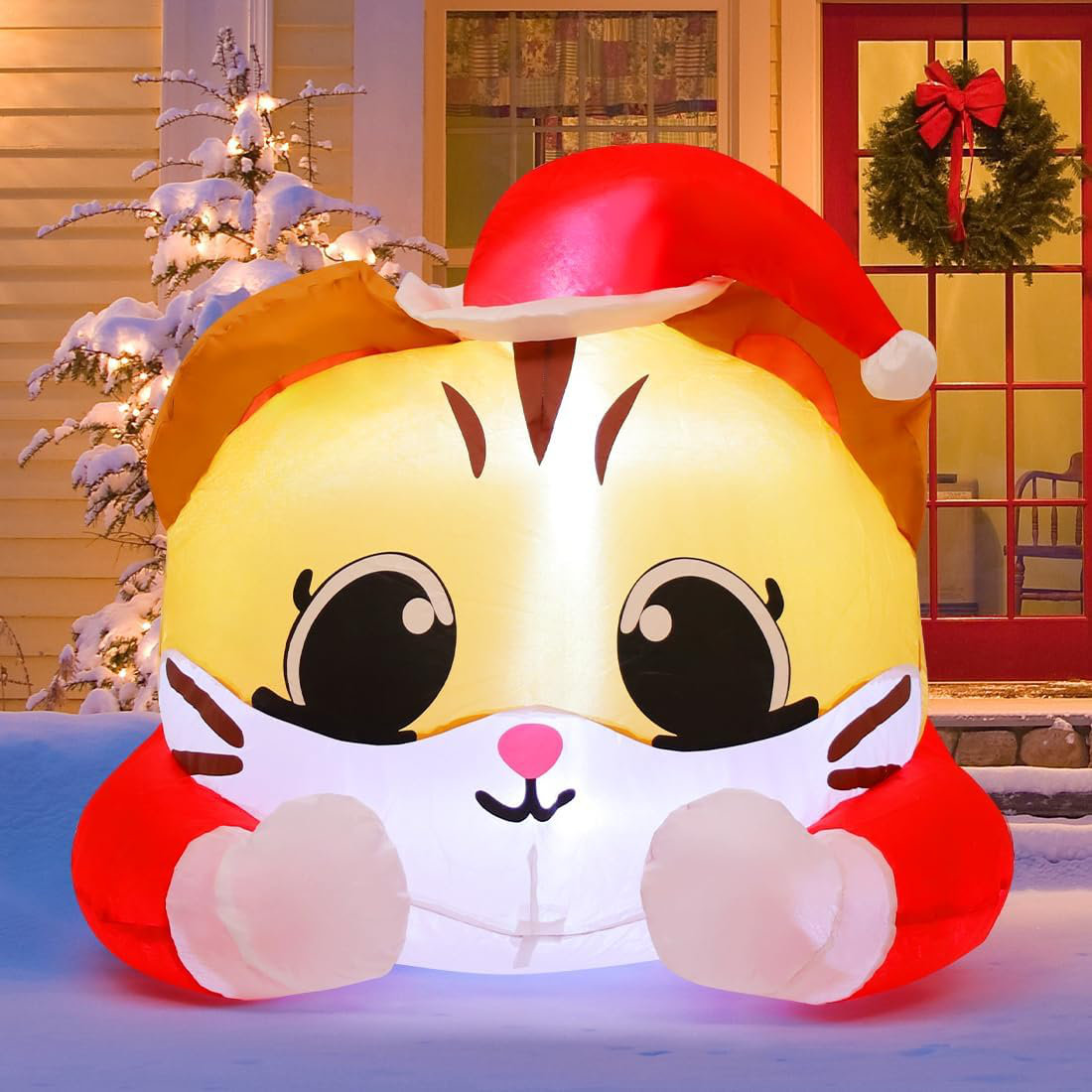 The Holiday Aisle® Christmas Inflatable 5 FT Christmas Cat Inflatables ...