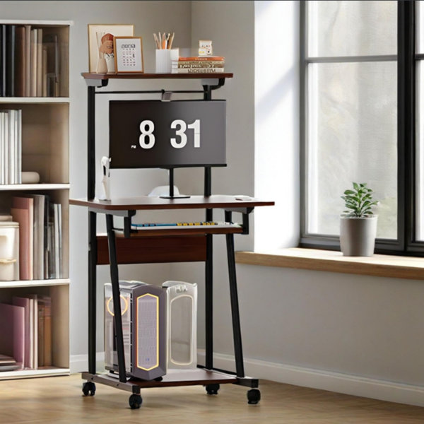17 Stories 2 Tier Mobile Computer Desk with Printer Shelf & Keyboard ...
