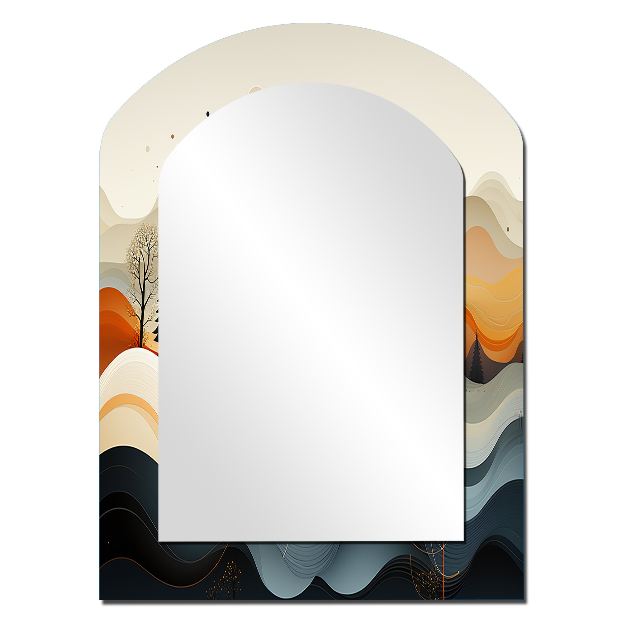 Design Art Teal Orange Line Art Landscape - Landscape Line Art Arch ...