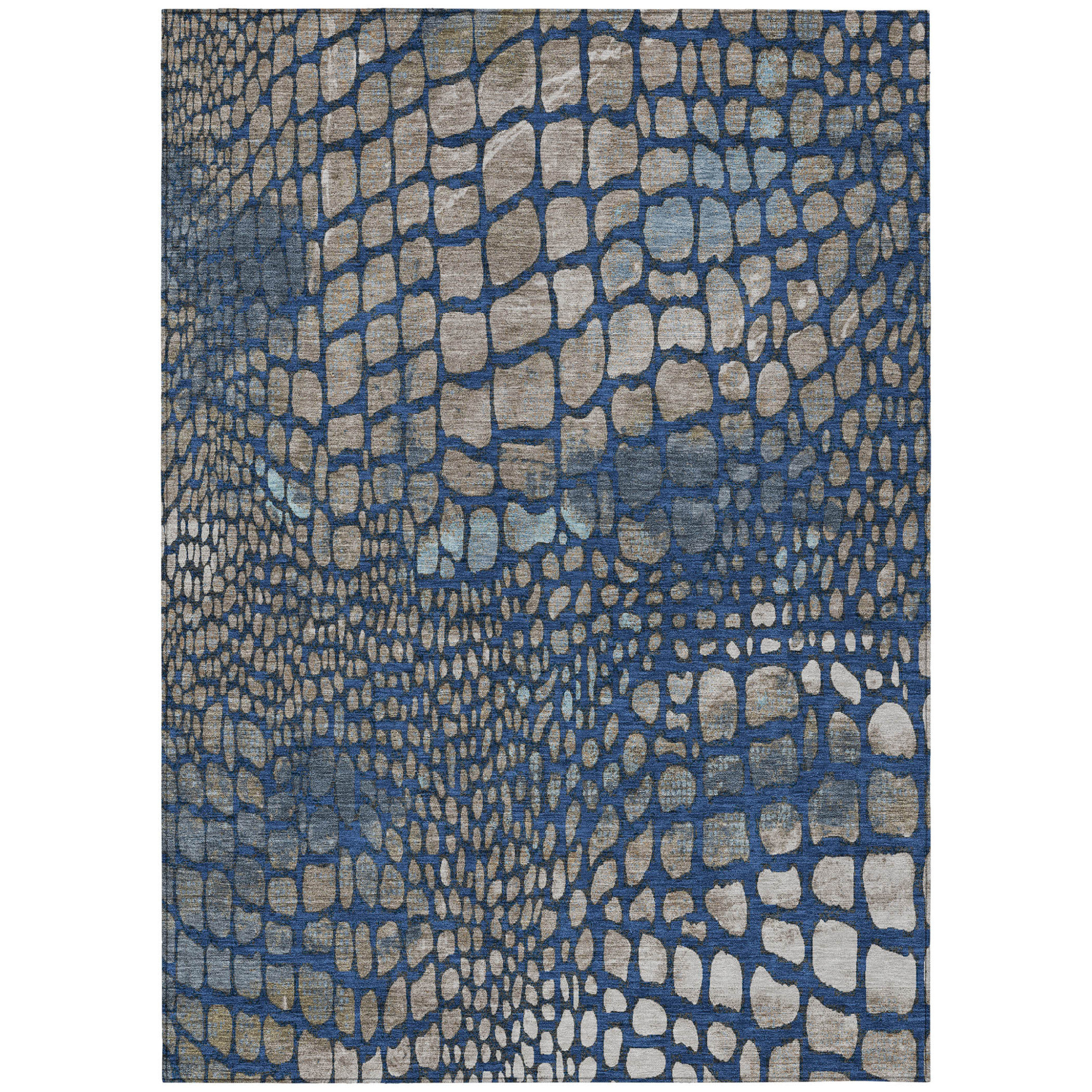 HomeRoots 8' X 10' Navy Blue Gray And Brown Abstract Washable Indoor ...