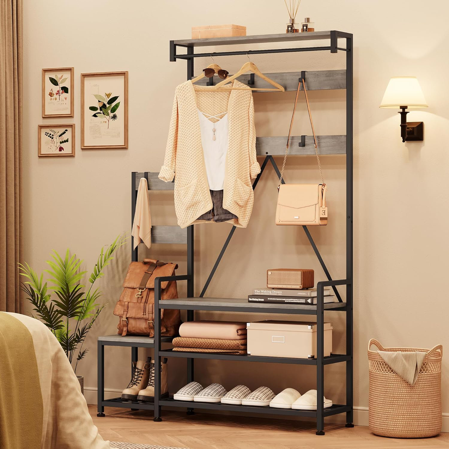 gaomon Solid Wood Coat Rack, Hall Tree With Bench And Shoe Storage ...