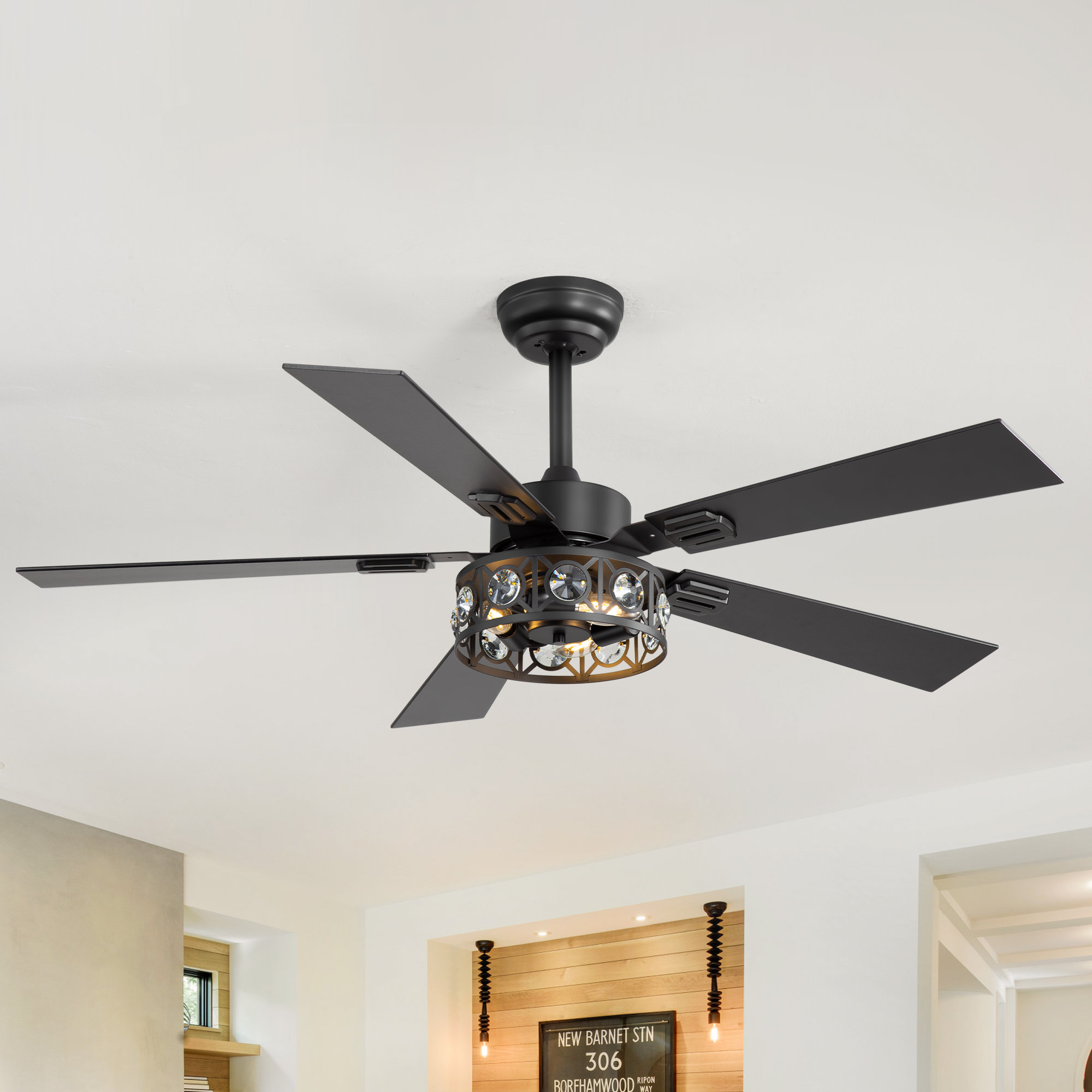 House of Hampton® 48 Inch Chandelier Ceiling Fans With Lights, Crystal ...