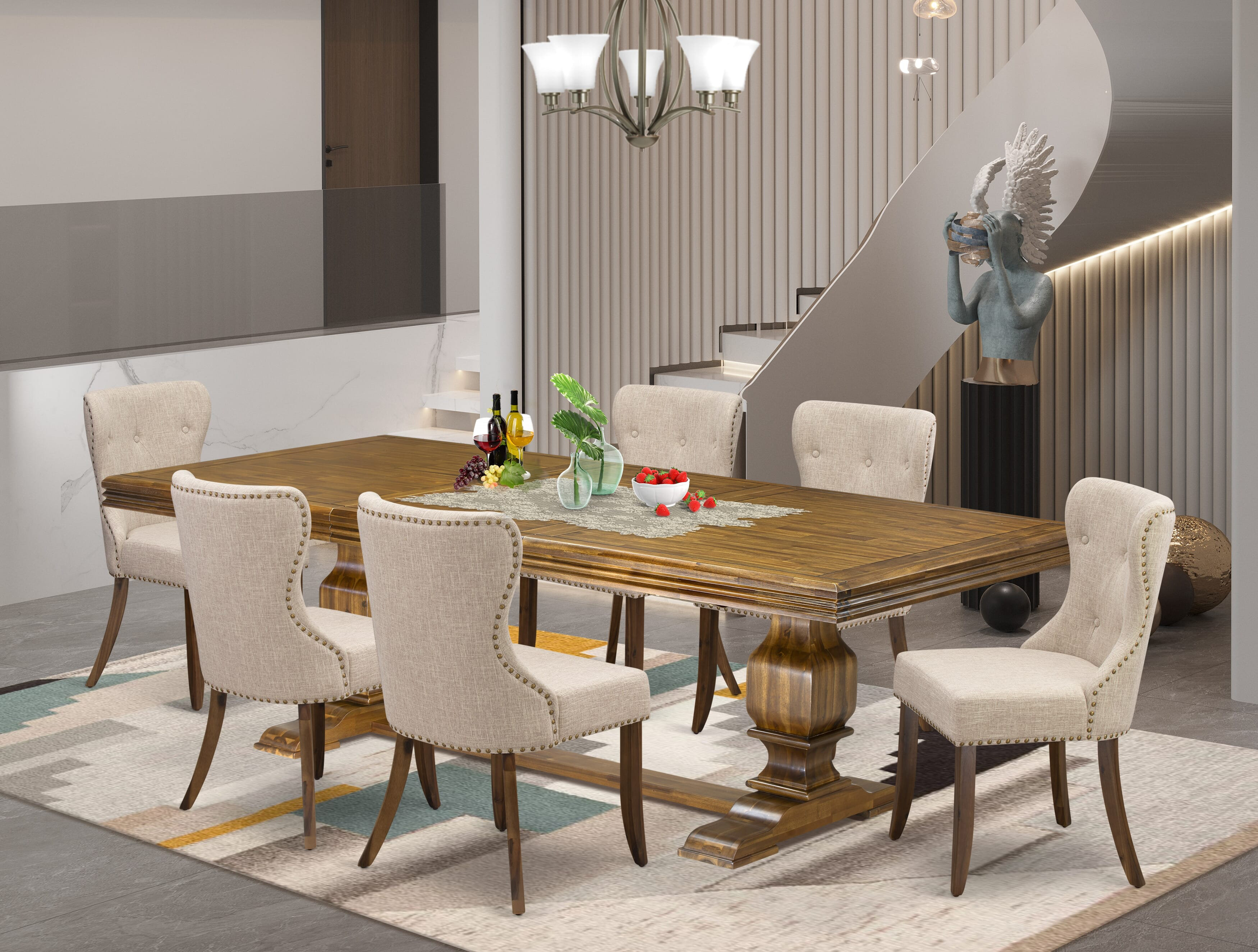 Red Barrel Studio® 7-piece Modern Dining Table Set includes a Kitchen ...