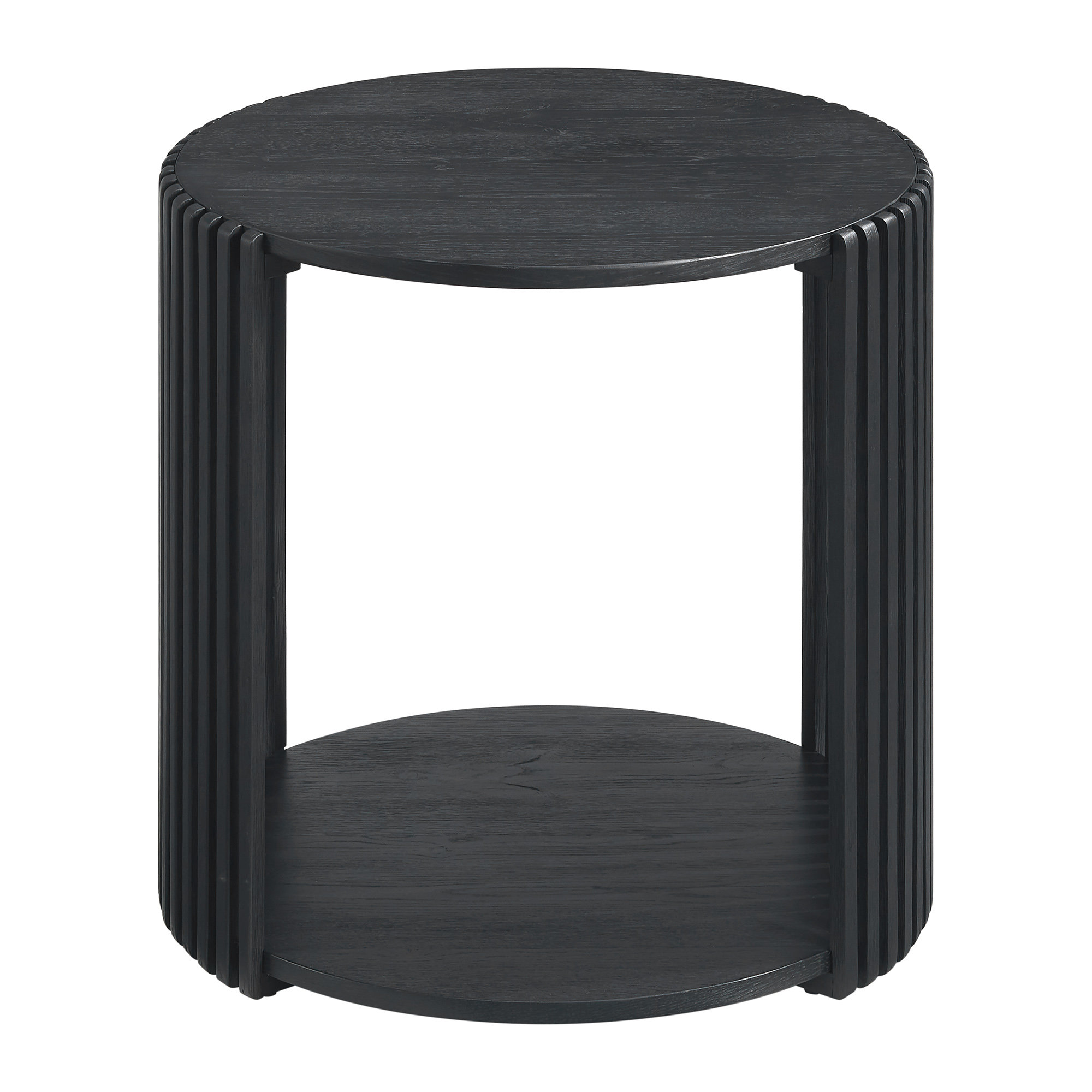 George Oliver Estie Round Wood Slatted End Table With Open Shelf ...