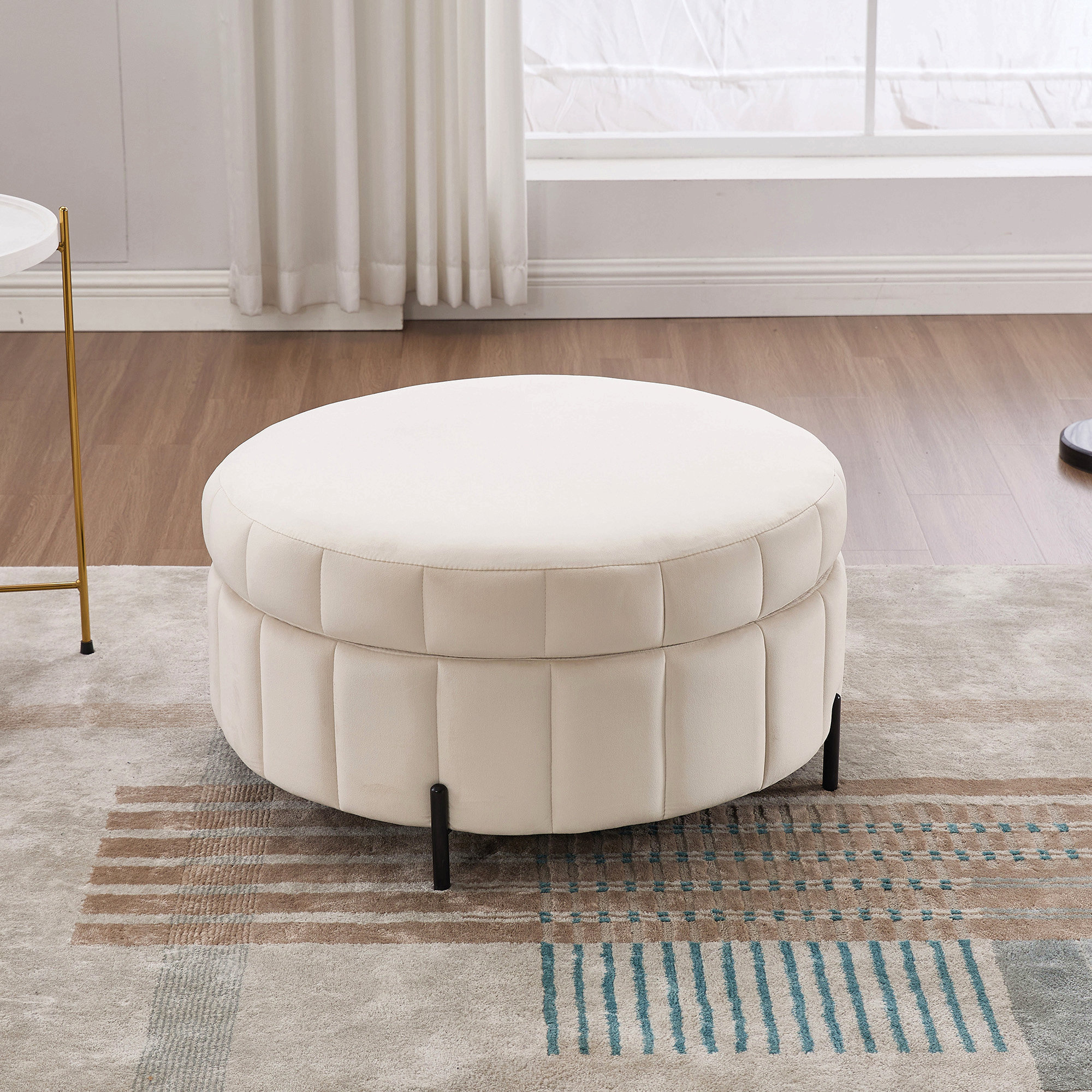 Mercer41 31.5"W Upholstered Round Ottoman With Reversible Lid, Velvet ...