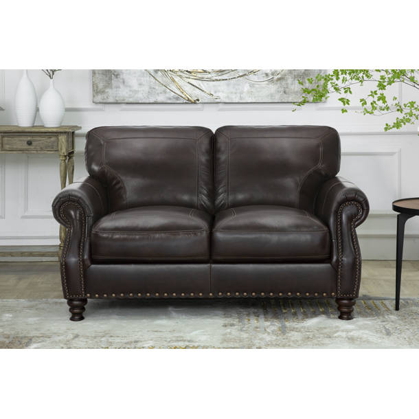 Lark Manor Ellard Genuine Leather Rolled Arm Sofa & Reviews | Wayfair