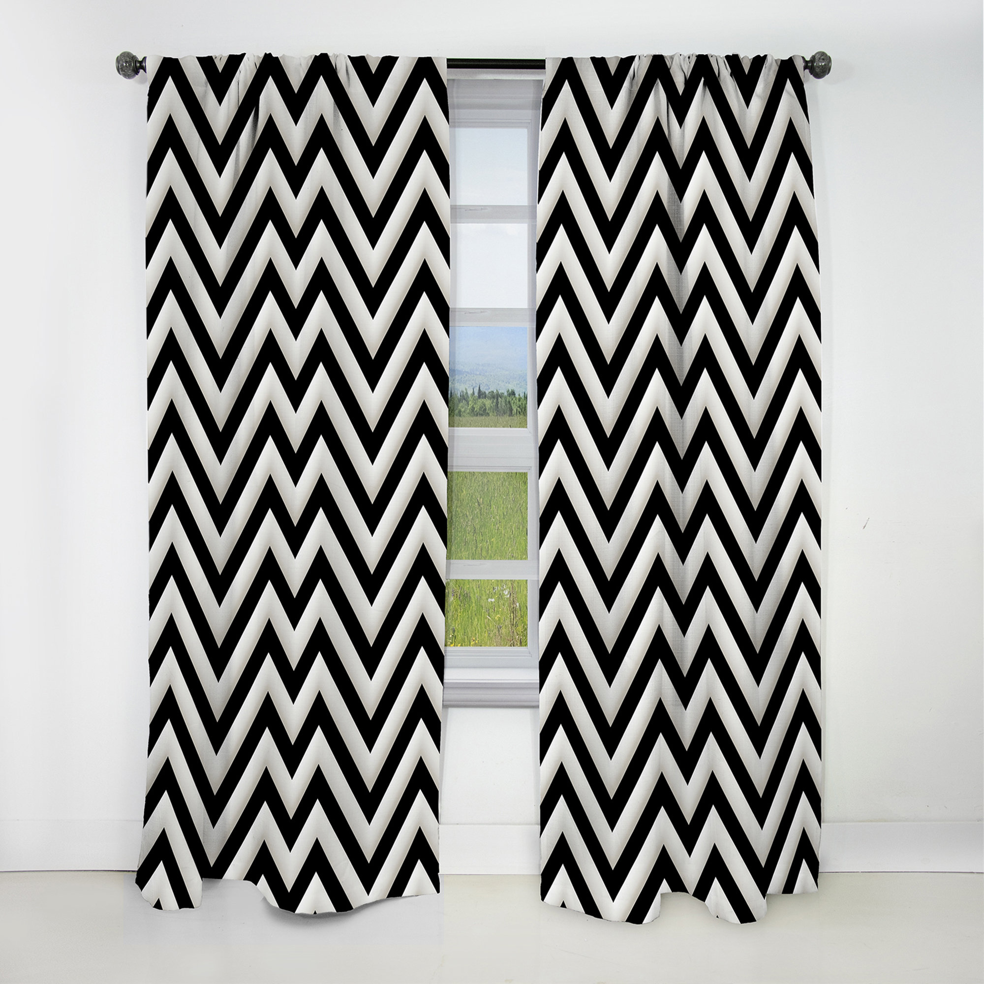 Design Art Black And White Harmony Chevron Pattern - Chevron Curtain ...