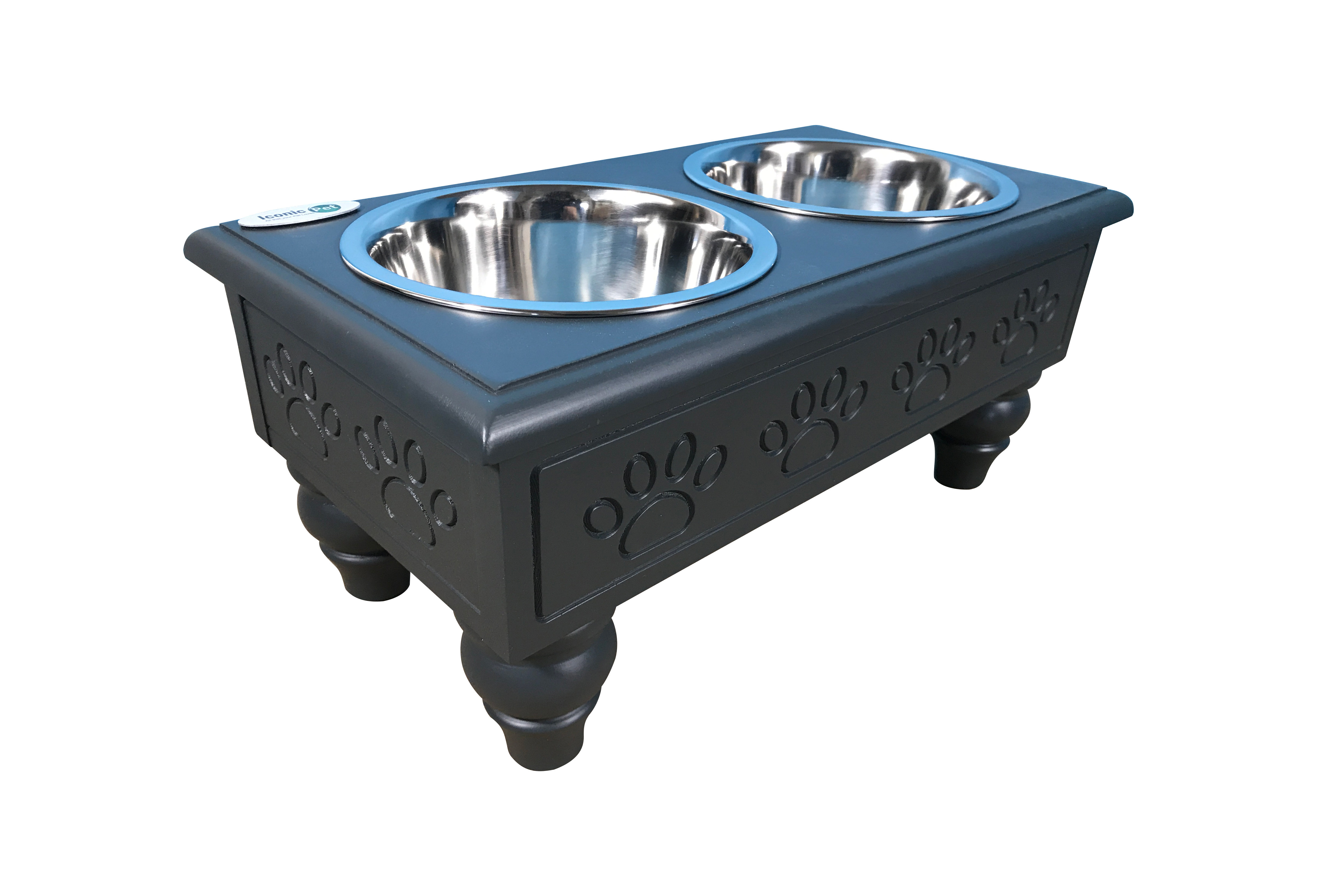 Iconic Pet Sassy Paws Raised Wooden Pet Double Diner Elevated Feeder ...