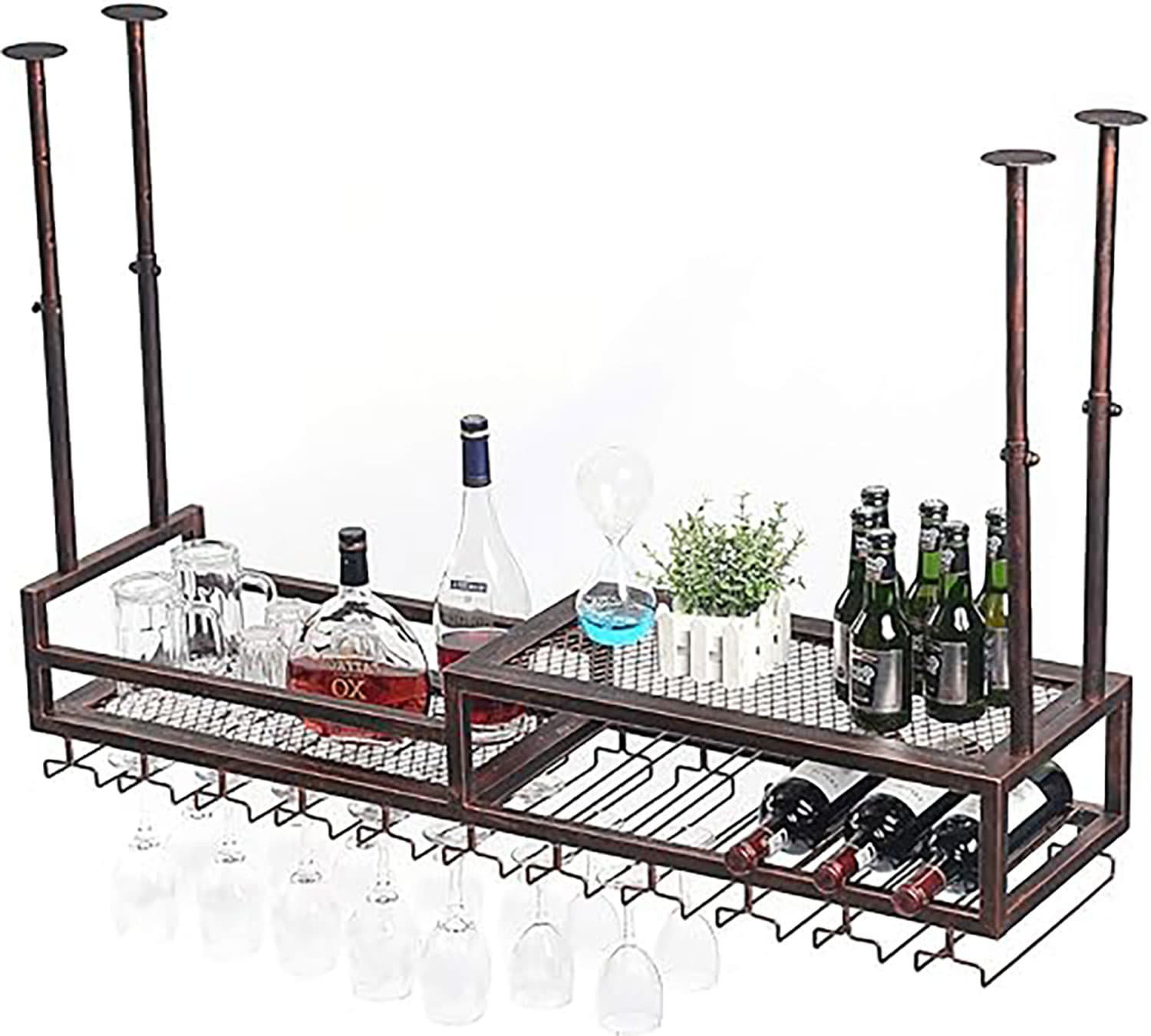 17 Stories Ceiling-Mounted Wine Rack: Vintage Retro Red Wine Bottle And ...