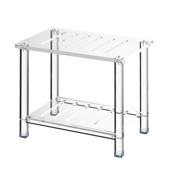 Orren Ellis Acrylic Shower Bench For Inside Shower, With Storage Shelf ...