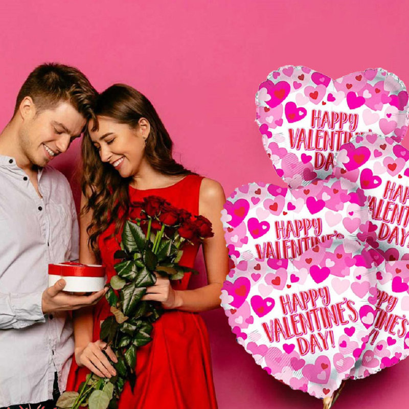 PMU Heart Shaped Valentines Day Balloons 18-inch Mylar (Hearts On Pearl ...