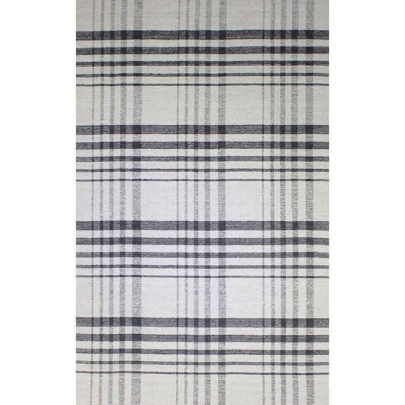 August Grove® Pickering Plaid Handwoven Wool/Cotton Beige/Charcoal Area ...