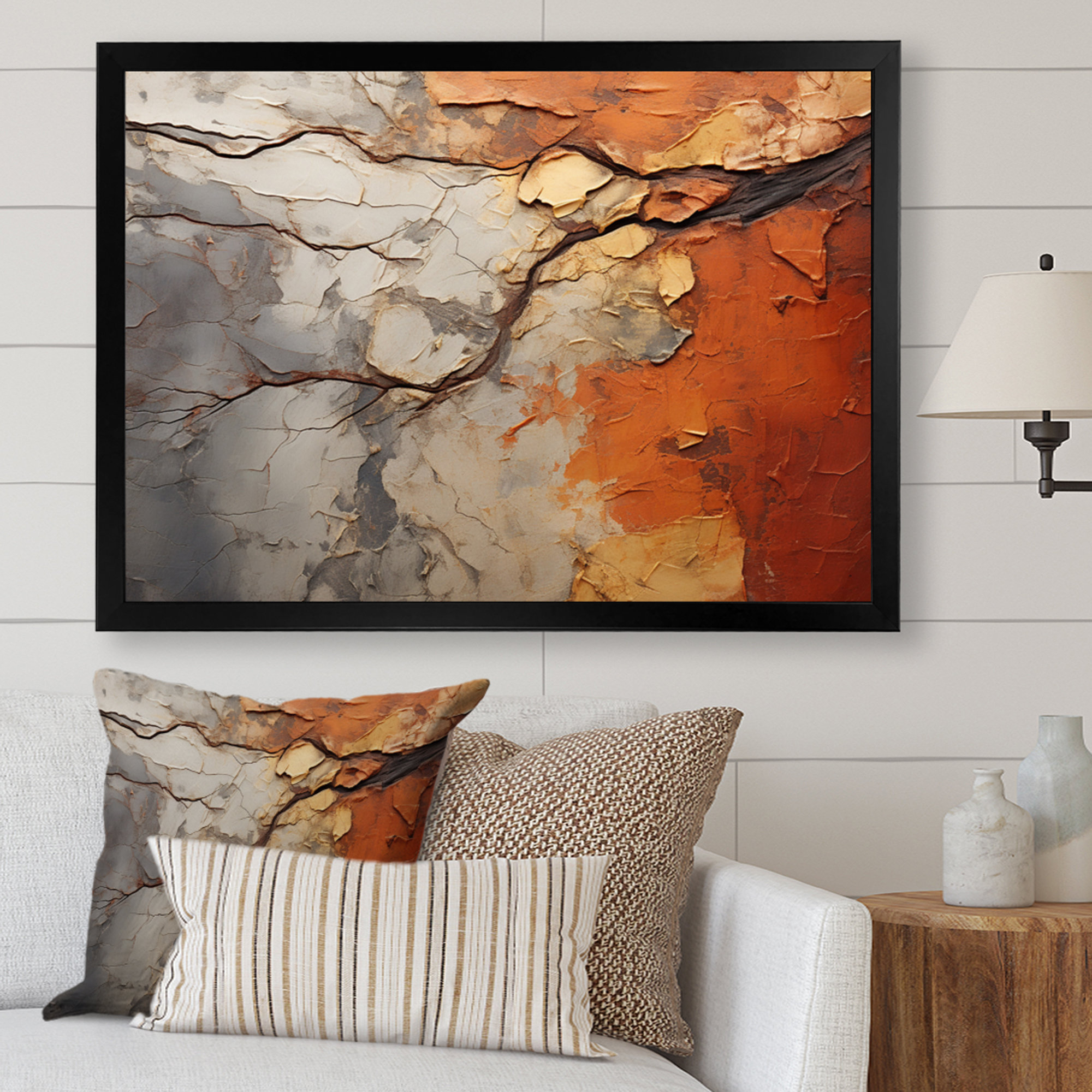 17 Stories Orange Gray Abstract Redwood Tree Collage Framed On Canvas ...