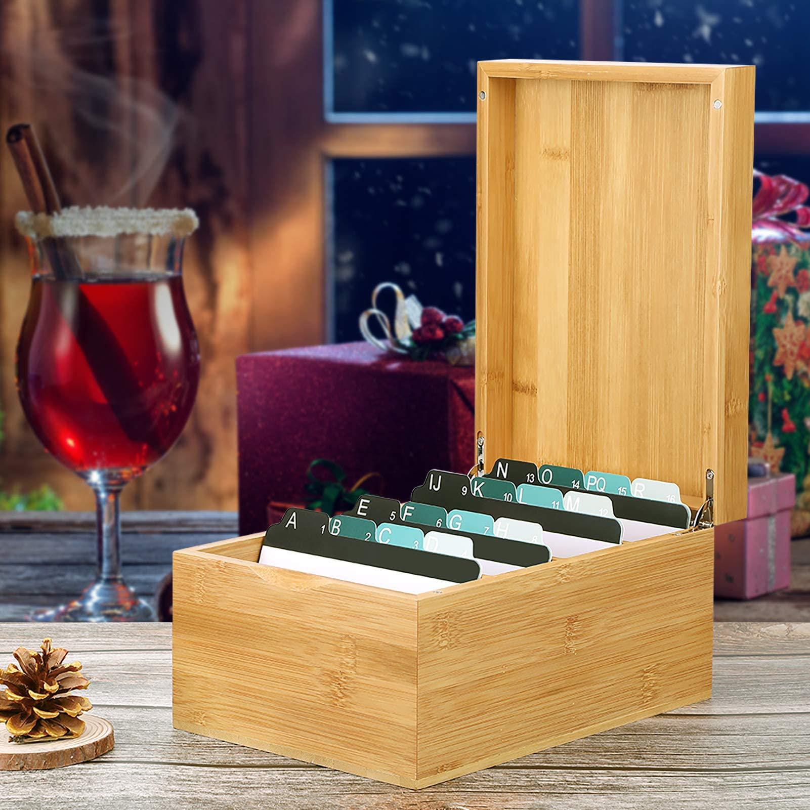 BOJUNTAN Index Card Holder, 4 X 6Inch Wooden Business Card Organizer ...