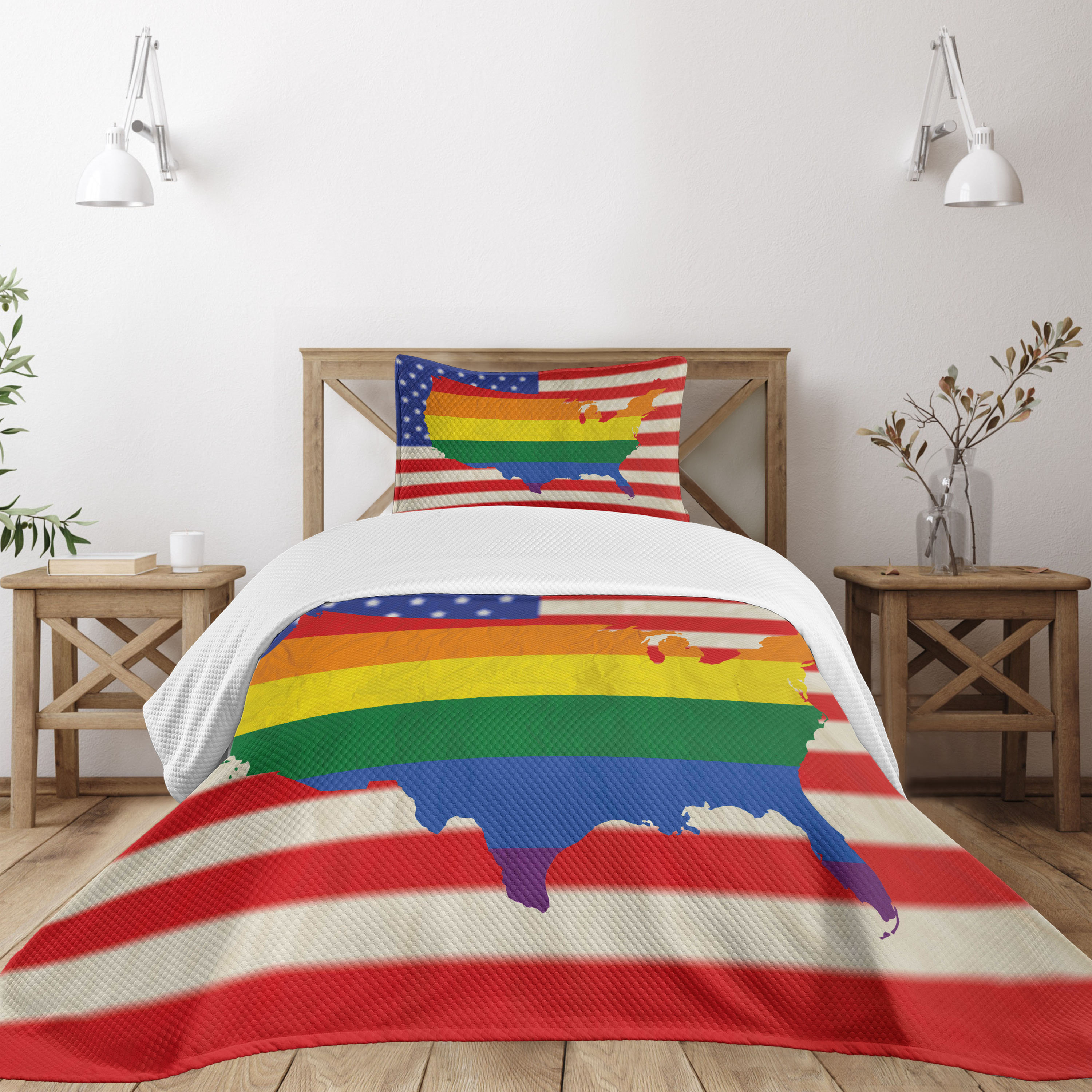 Ambesonne Pride Bedspread Set 2 Pcs USA Flag Gay Rights Twin Multicolor ...