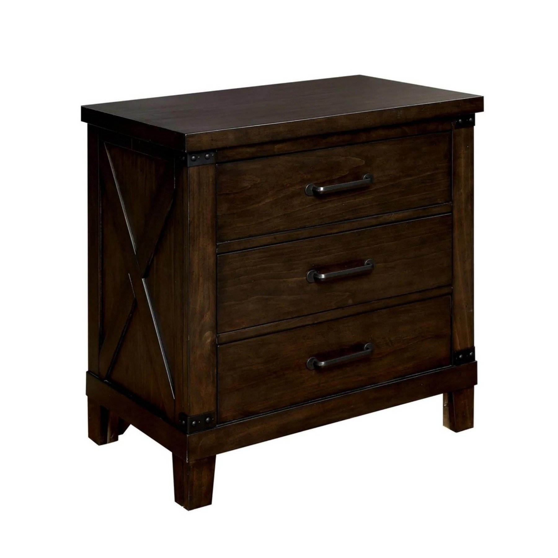 Gracie Oaks Rustic Style Dark Walnut Finish 1pc Nightstand Bedroom ...