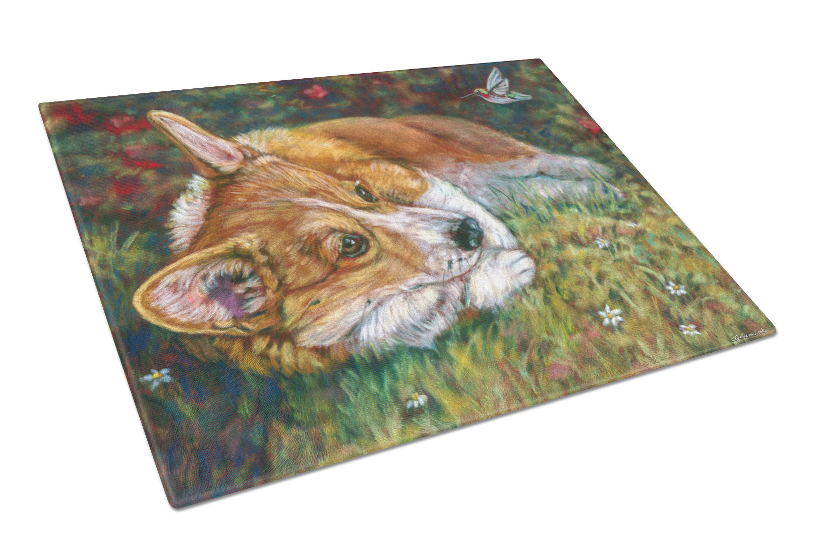 Caroline's Treasures Corgi Pastel Hummingbird Glass Cutting Board | Wayfair