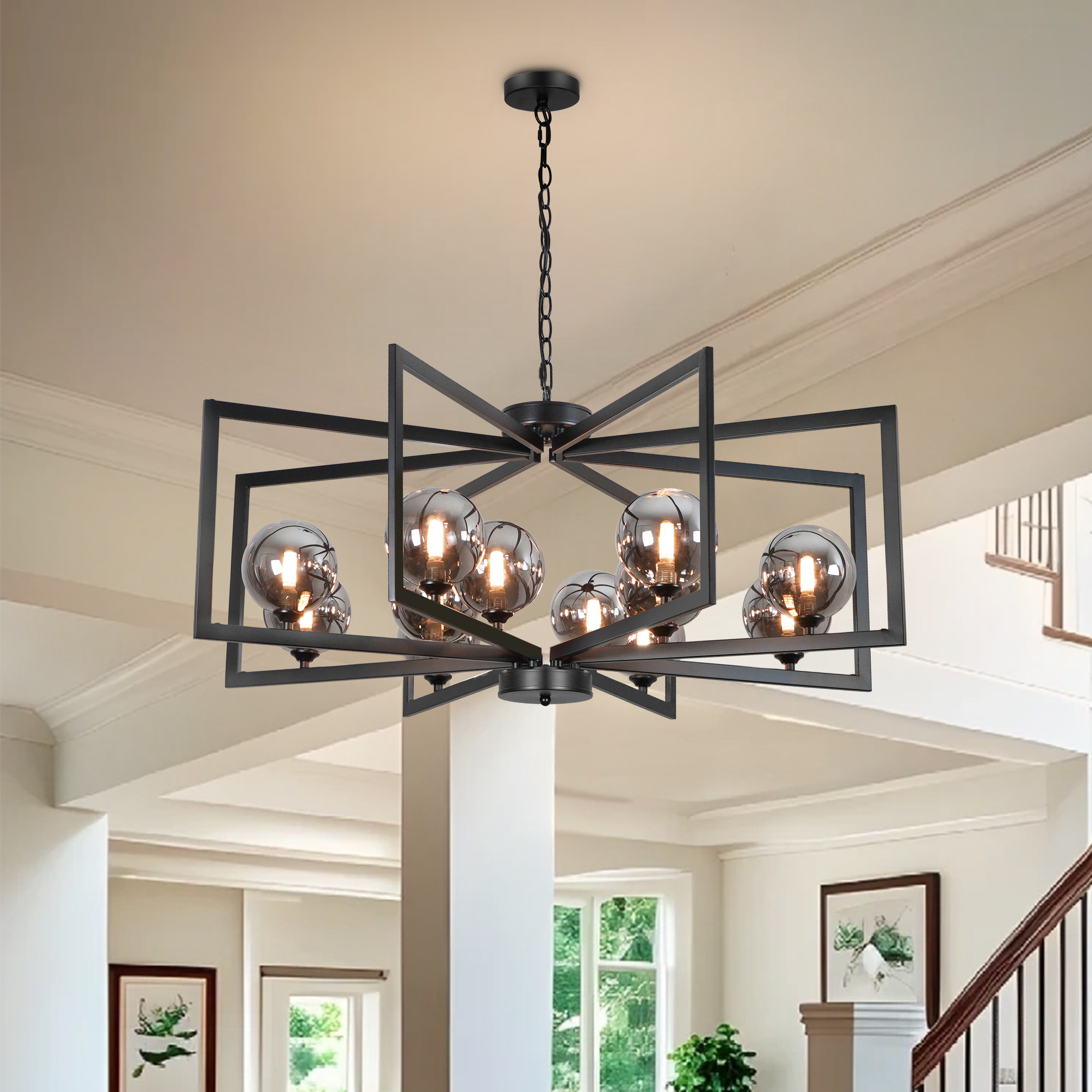 17 Stories 12 - Light 37.01" Wide Geometric Chandelier Smoky Grey Globe ...
